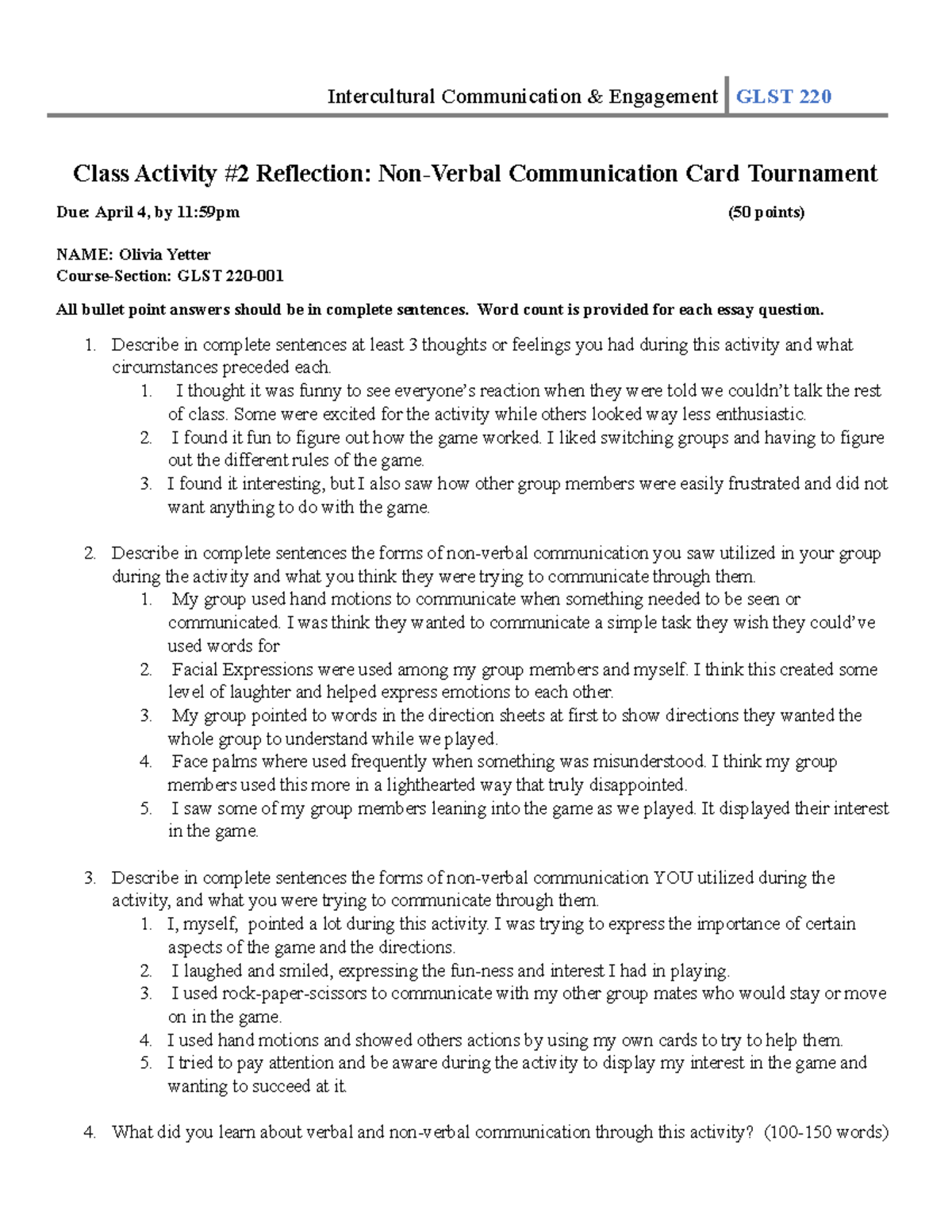 GLST 220-001 Class Activity-NVC Reflection Template - Intercultural ...