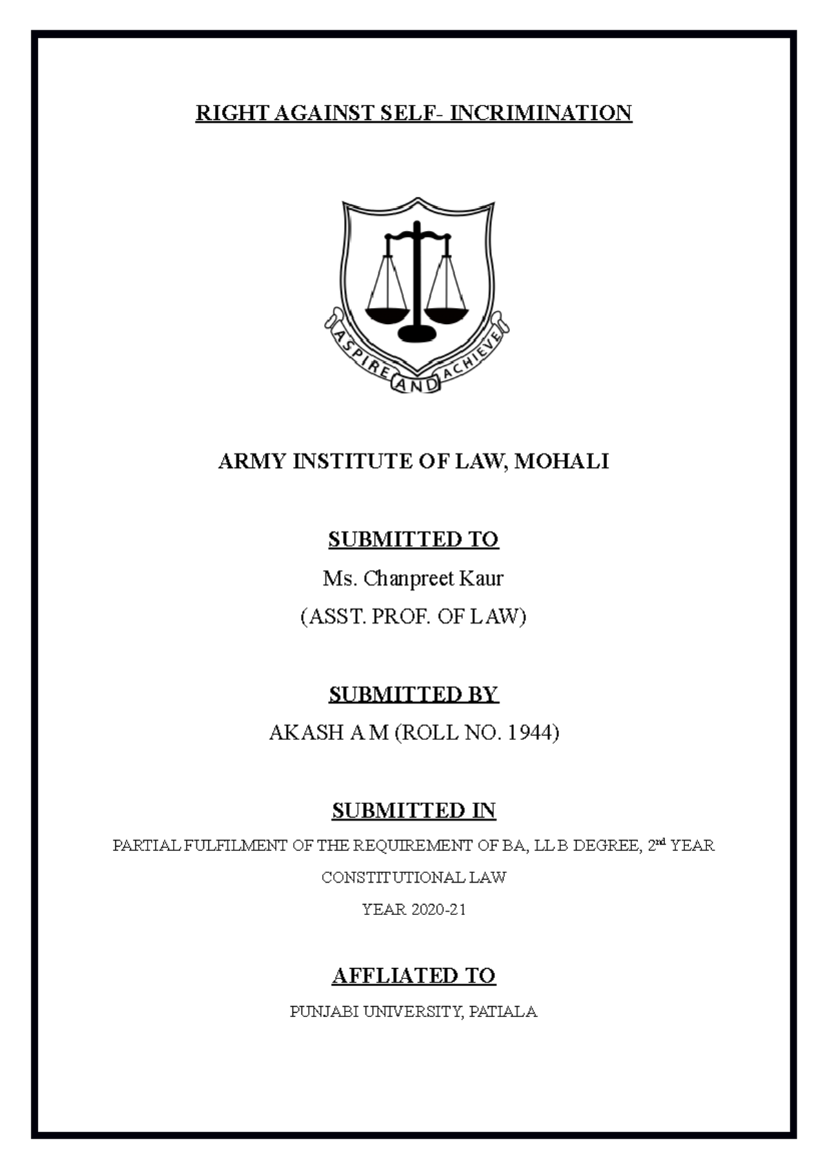 Right Against Self- Incrimination - RIGHT AGAINST SELF- INCRIMINATION ...