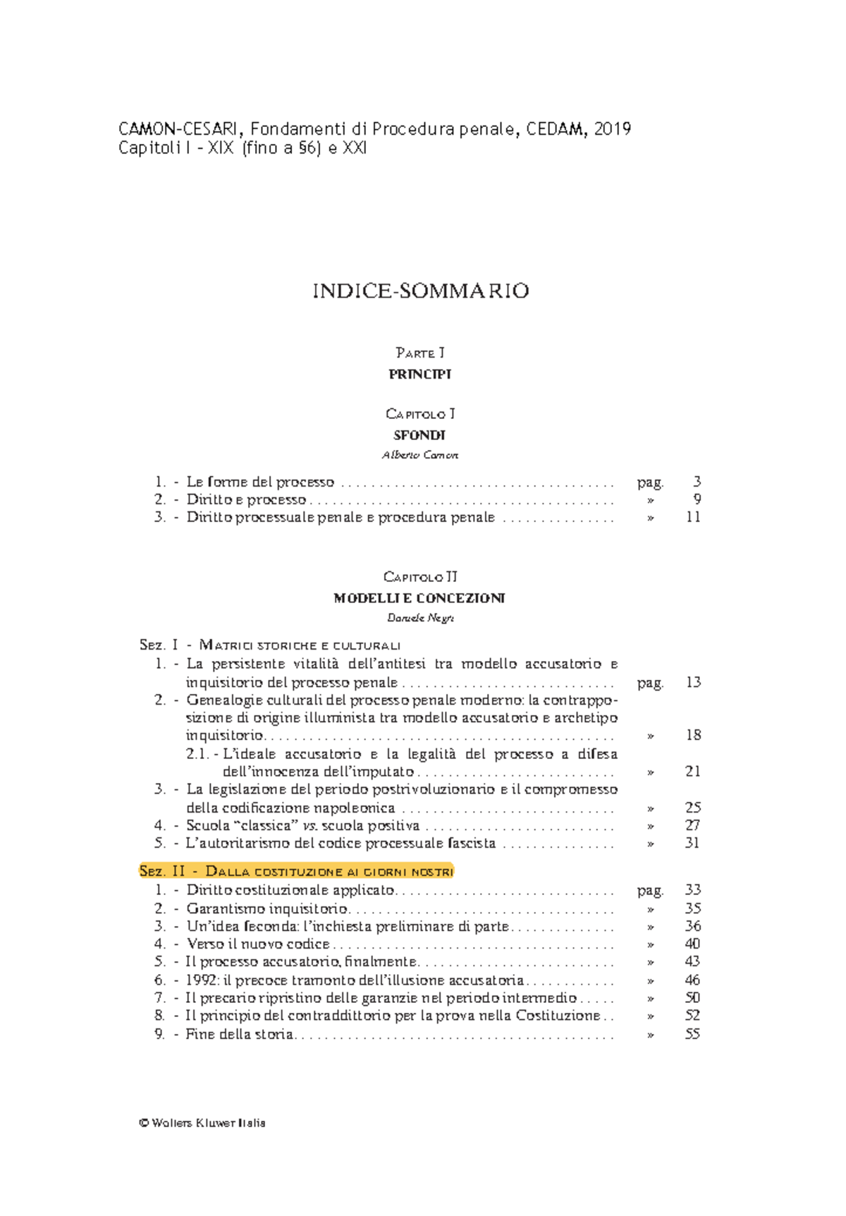 Indice Fondamenti procedura penale 2019 - INDICE-SOMMARIO PARTE I ...