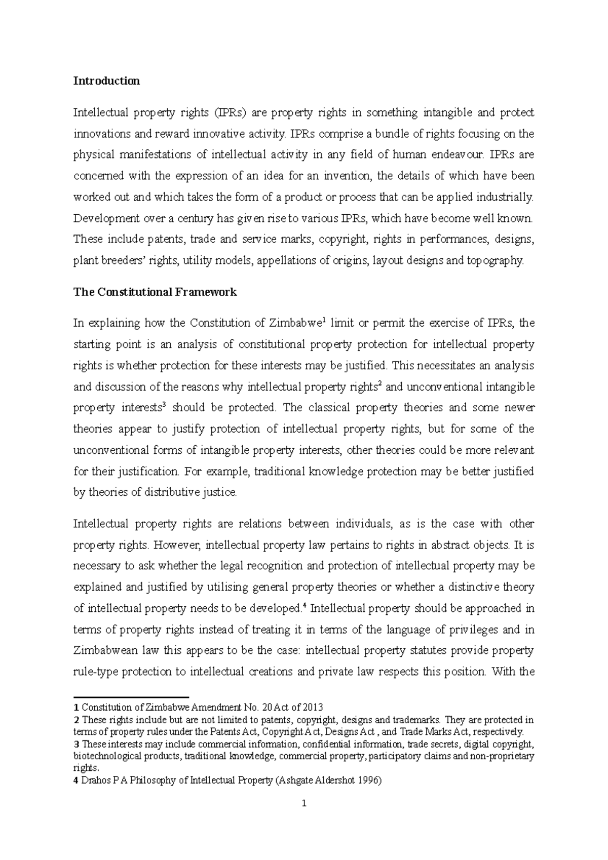 IPL Assignment - Introduction Intellectual property rights (IPRs) are ...