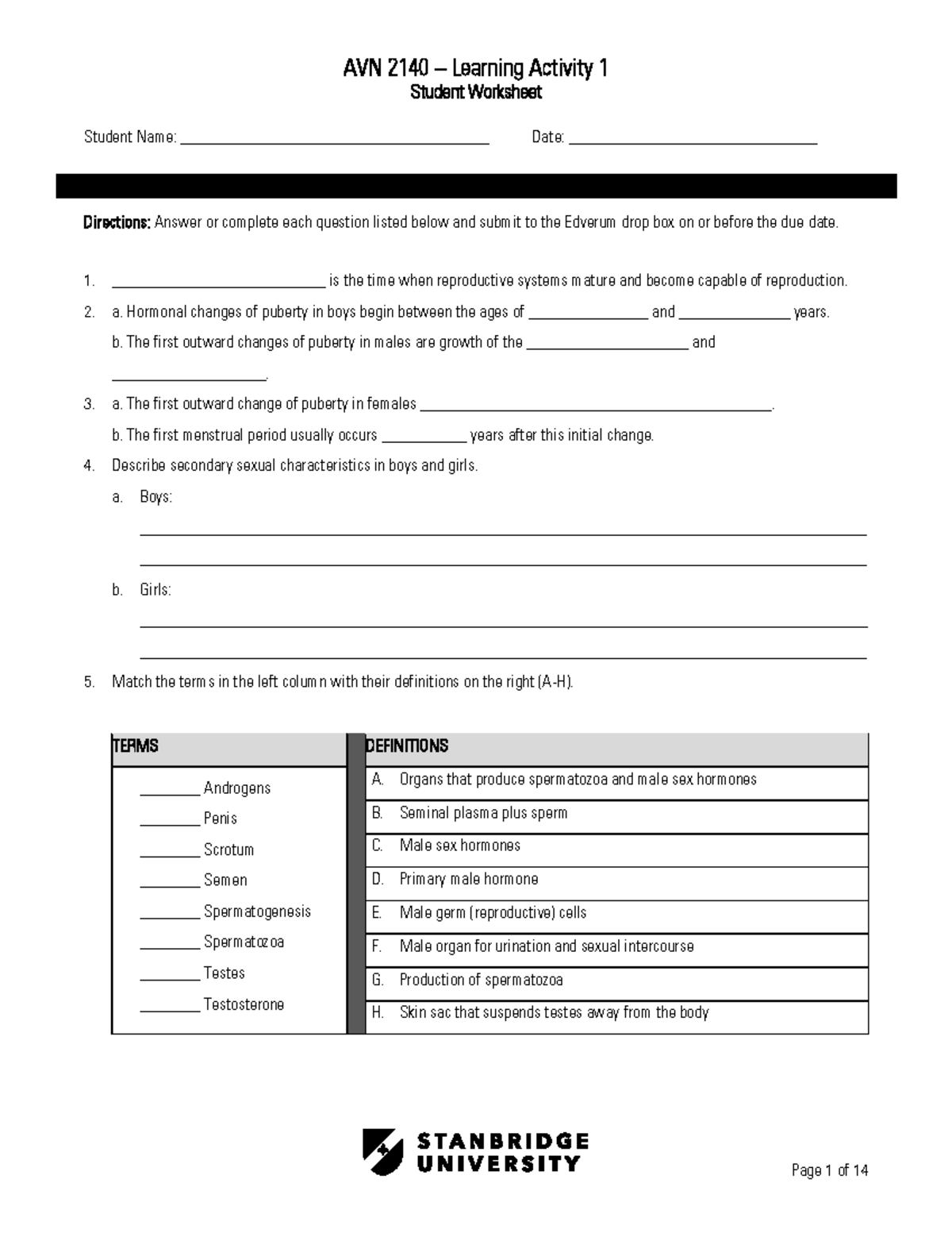 AVN 2140 Learning Activity 1 [Student Worksheet] 2023 - Student Name ...