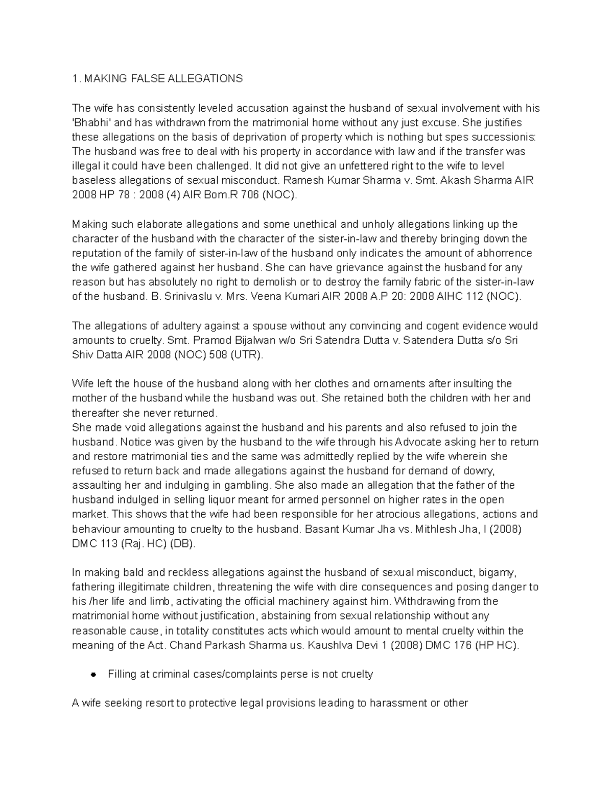 False allegation cruelty by wife 2 - 1. MAKING FALSE ALLEGATIONS The ...