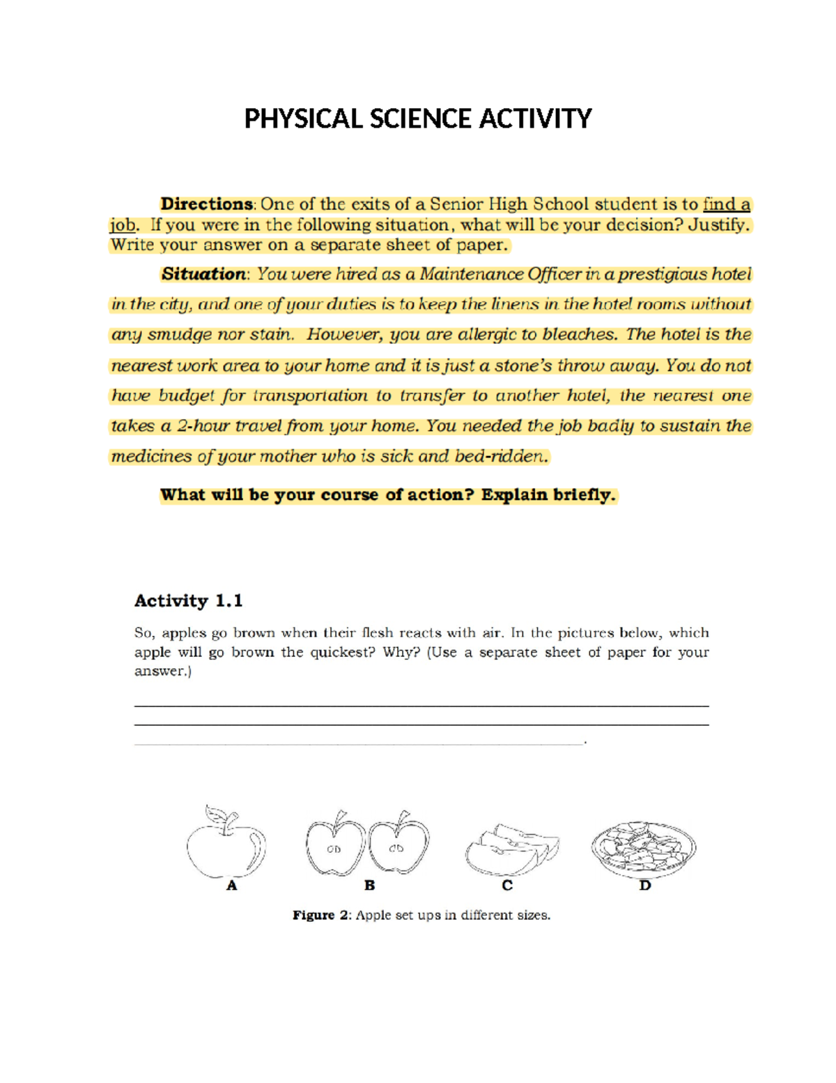 Physical Science Activity - Science, Technology and Engineering Program ...