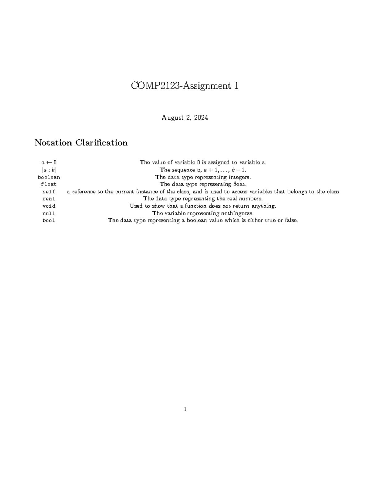 Tempate - Template for asm1 - COMP2123-Assignment 1 August 2, 2024 Notation Clarification a ← 0 ...