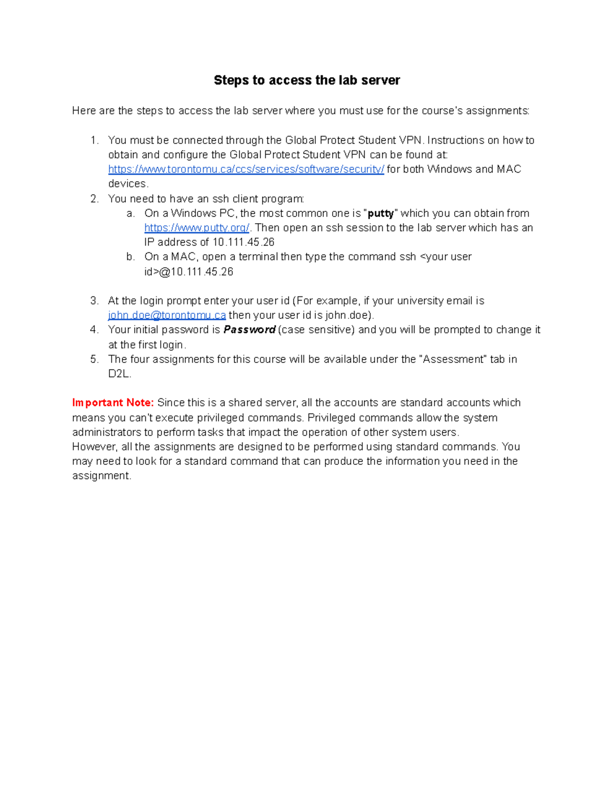Lab Server Access - Steps to access the lab server Here are the steps to access the lab server ...