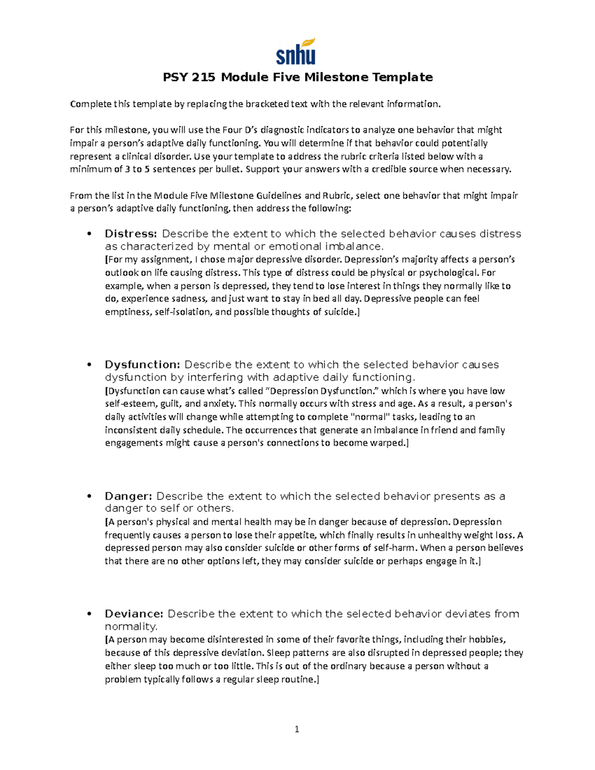 PSY 215 Module Five Milestone Template - PSY 215 Module Five Milestone Template Complete this ...