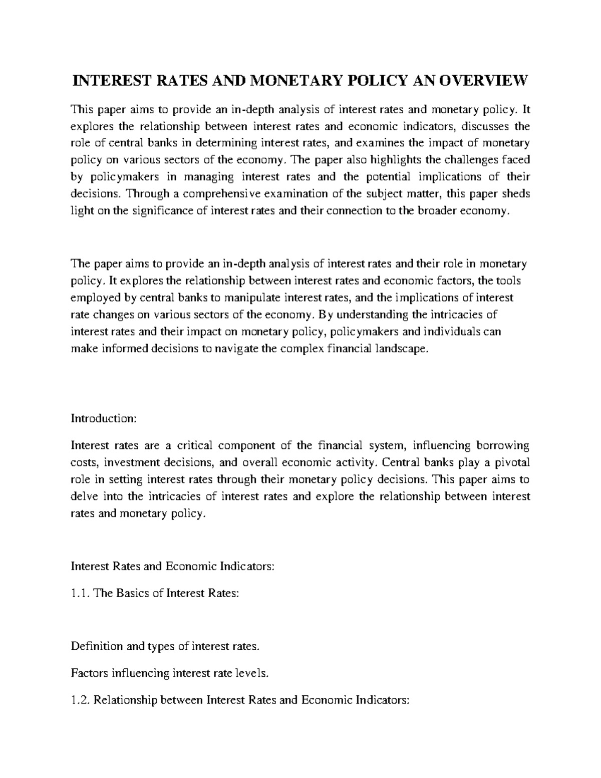 Interest Rates AND Monetary Policy AN Overview - ECON101 - UCSC - Studocu