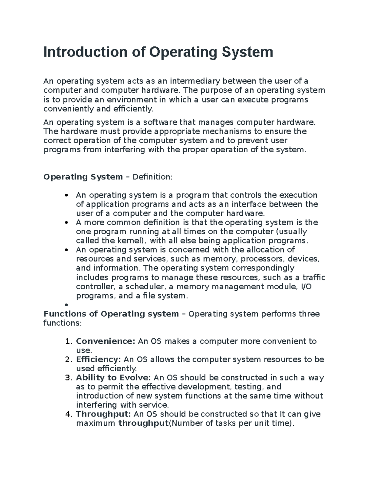 Operating system - The purpose of an operating system is to provide an ...