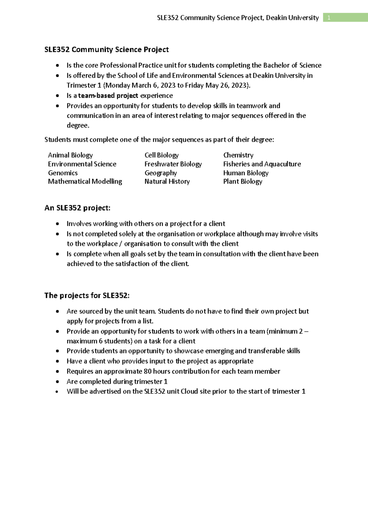 SLE352 Project information 2023 - SLE352 Community Science Project Is ...