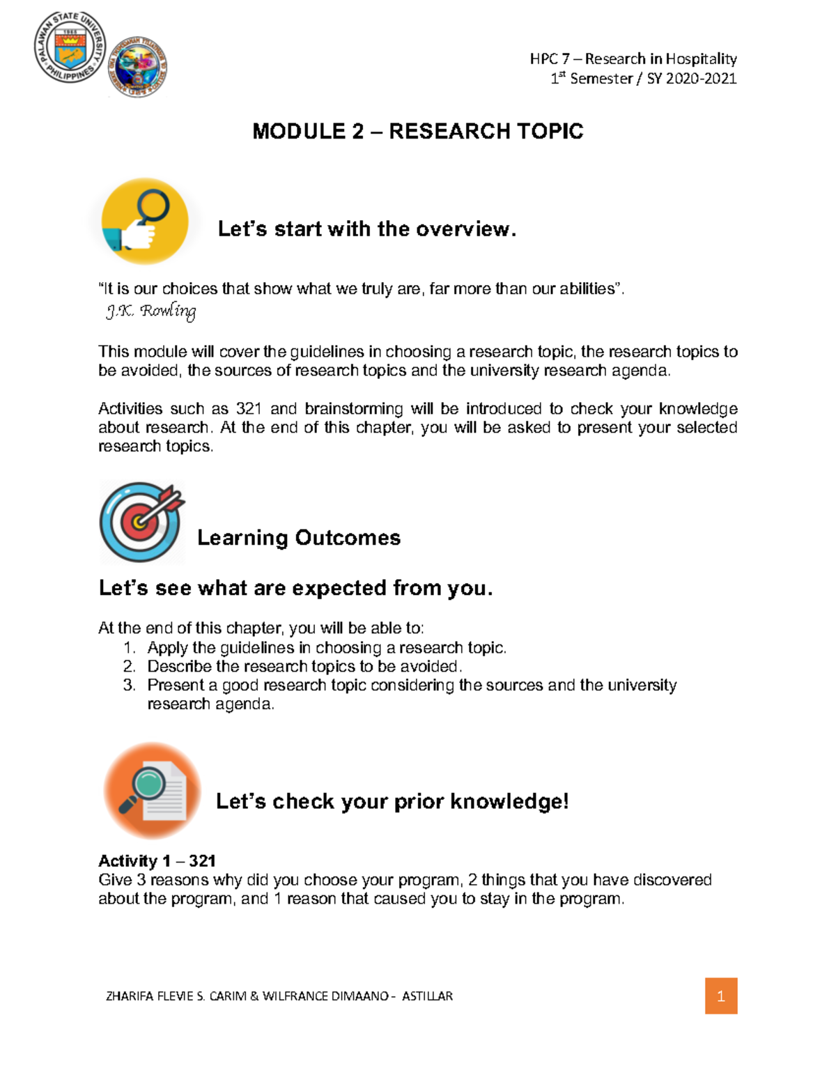 Module 2 – Research Topic - 1 st Semester / SY 2020-2021 MODULE 2 3 ...