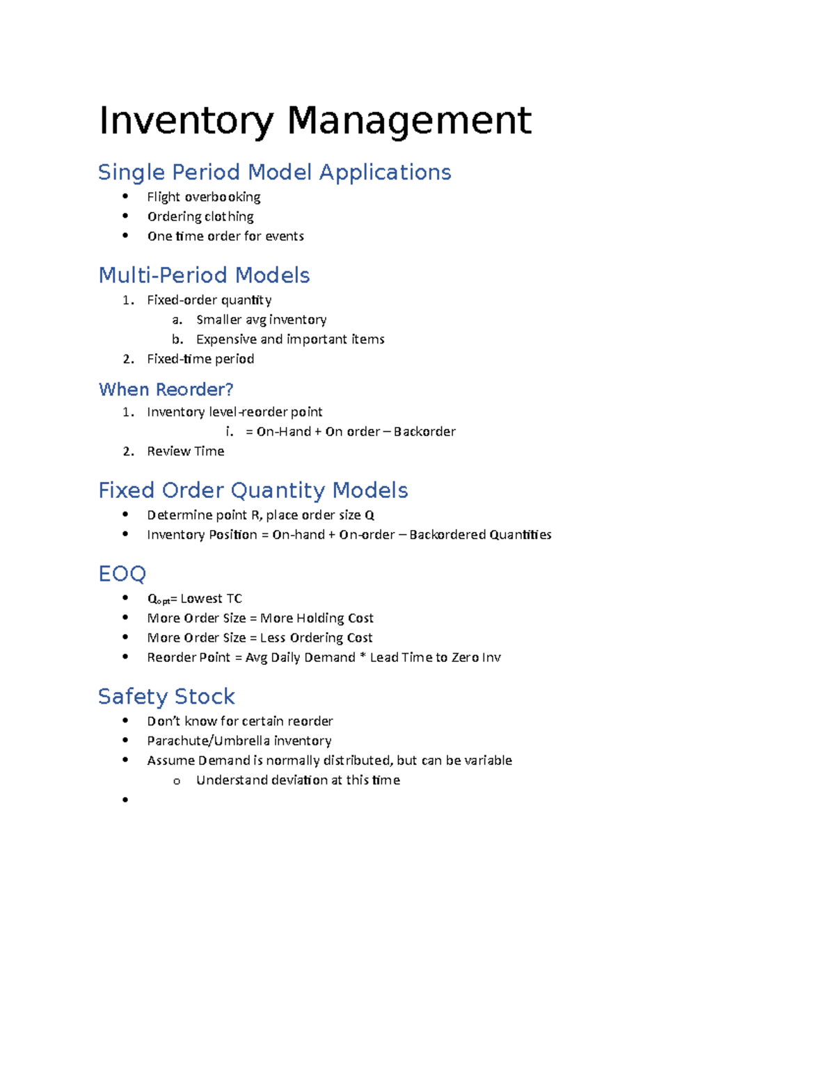 Inventory Management - Lecture notes 3 - Inventory Management Single ...