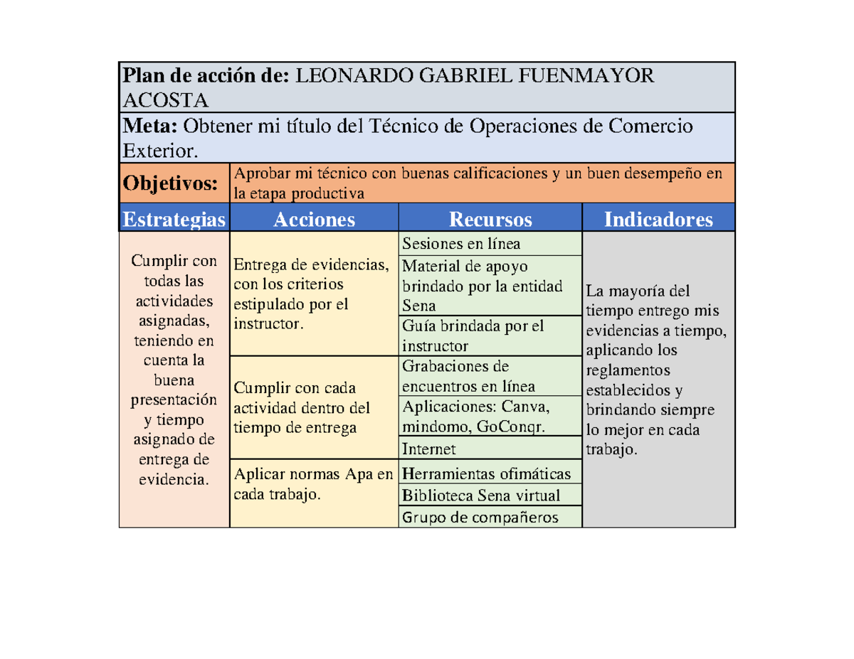 Plan de accion - Plan de acción de: LEONARDO GABRIEL FUENMAYOR ACOSTA ...