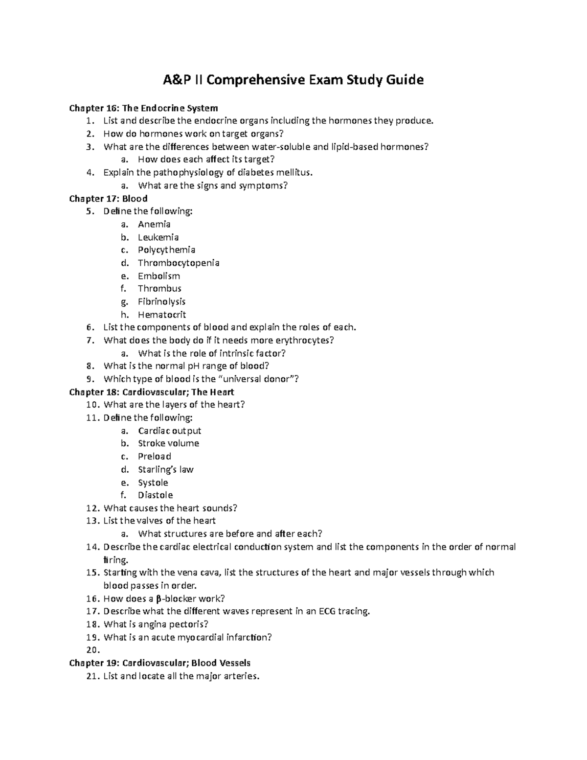 Comprehensive Review Study Guide - A&P II Comprehensive Exam Study ...