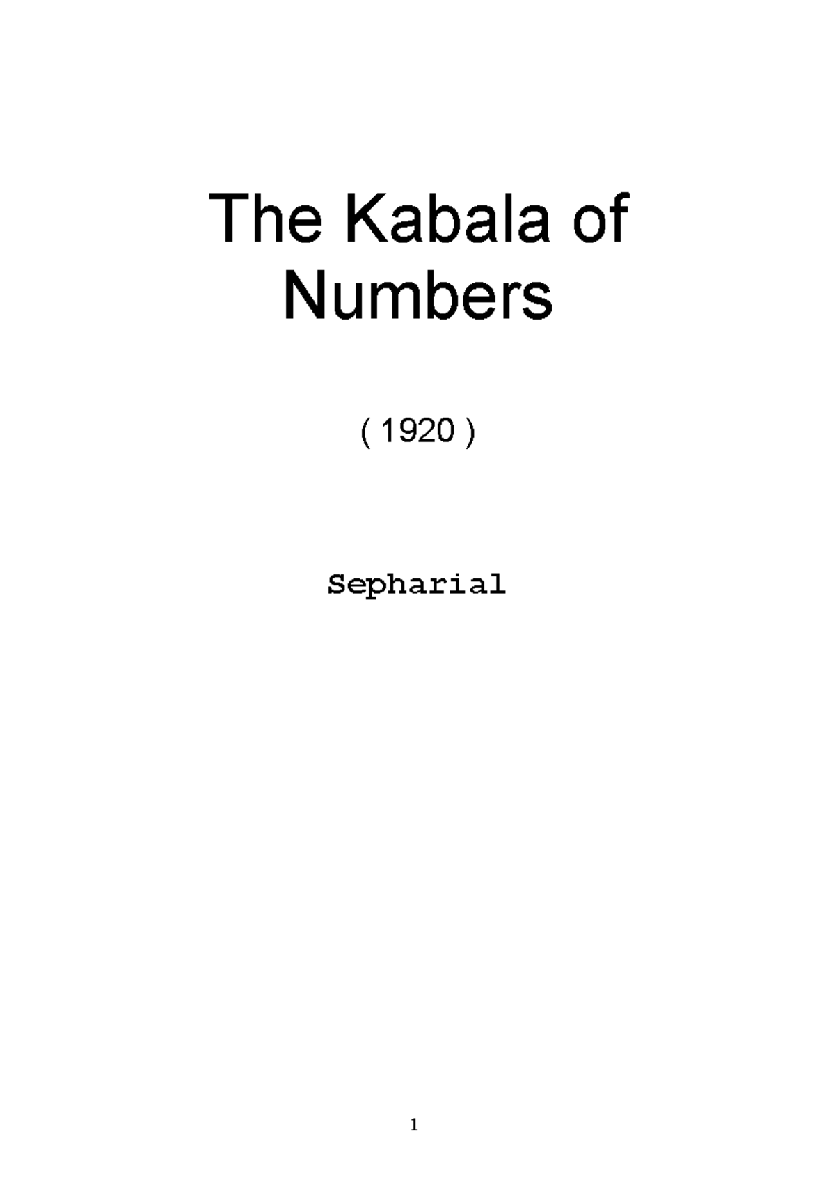 Kabala of Numbers - Sir Along - The Kabala of Numbers ( 1920 ...