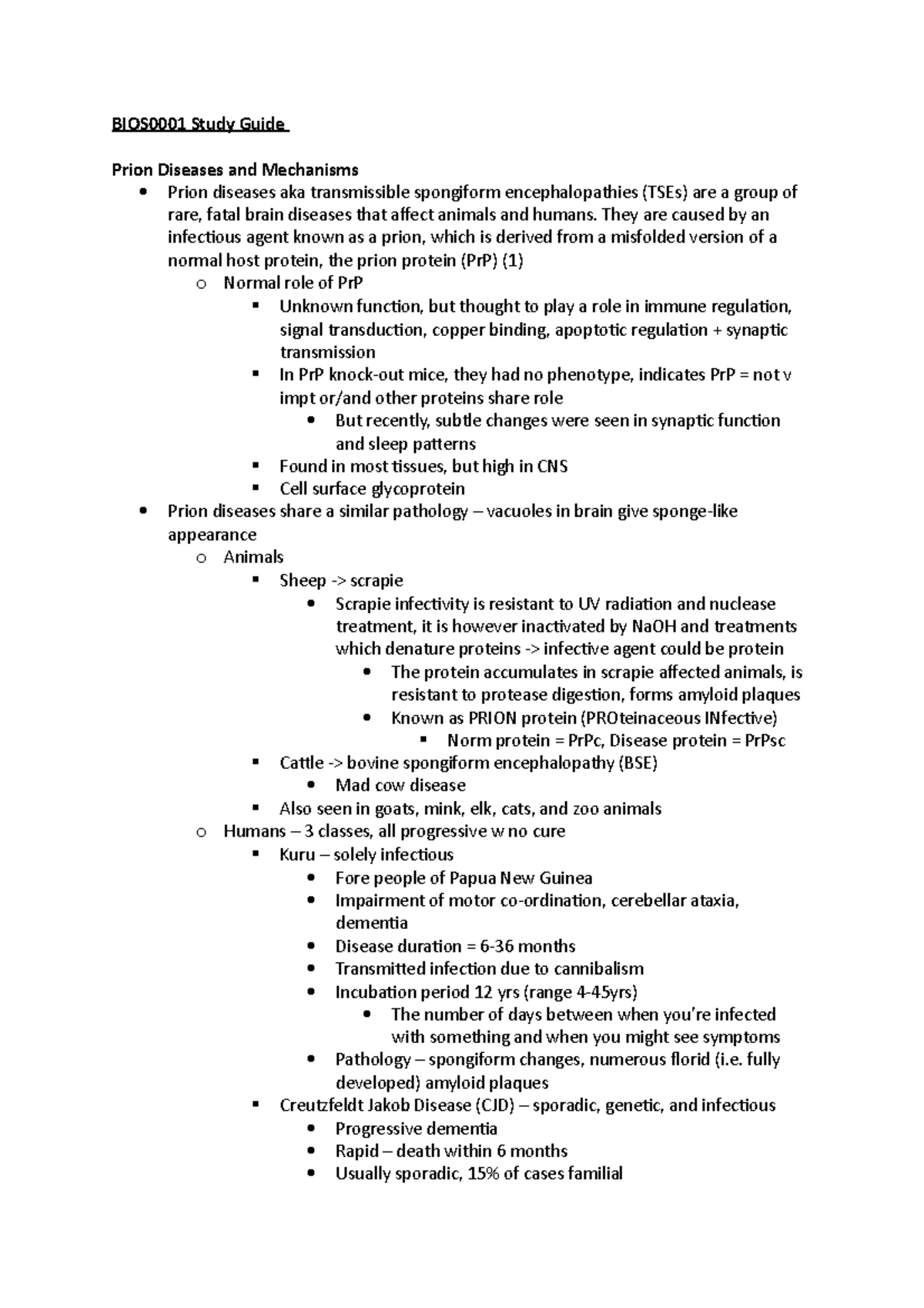 BIOS0001 Study Guide - The lecture notes of lectures 7 to 14. Prepping ...