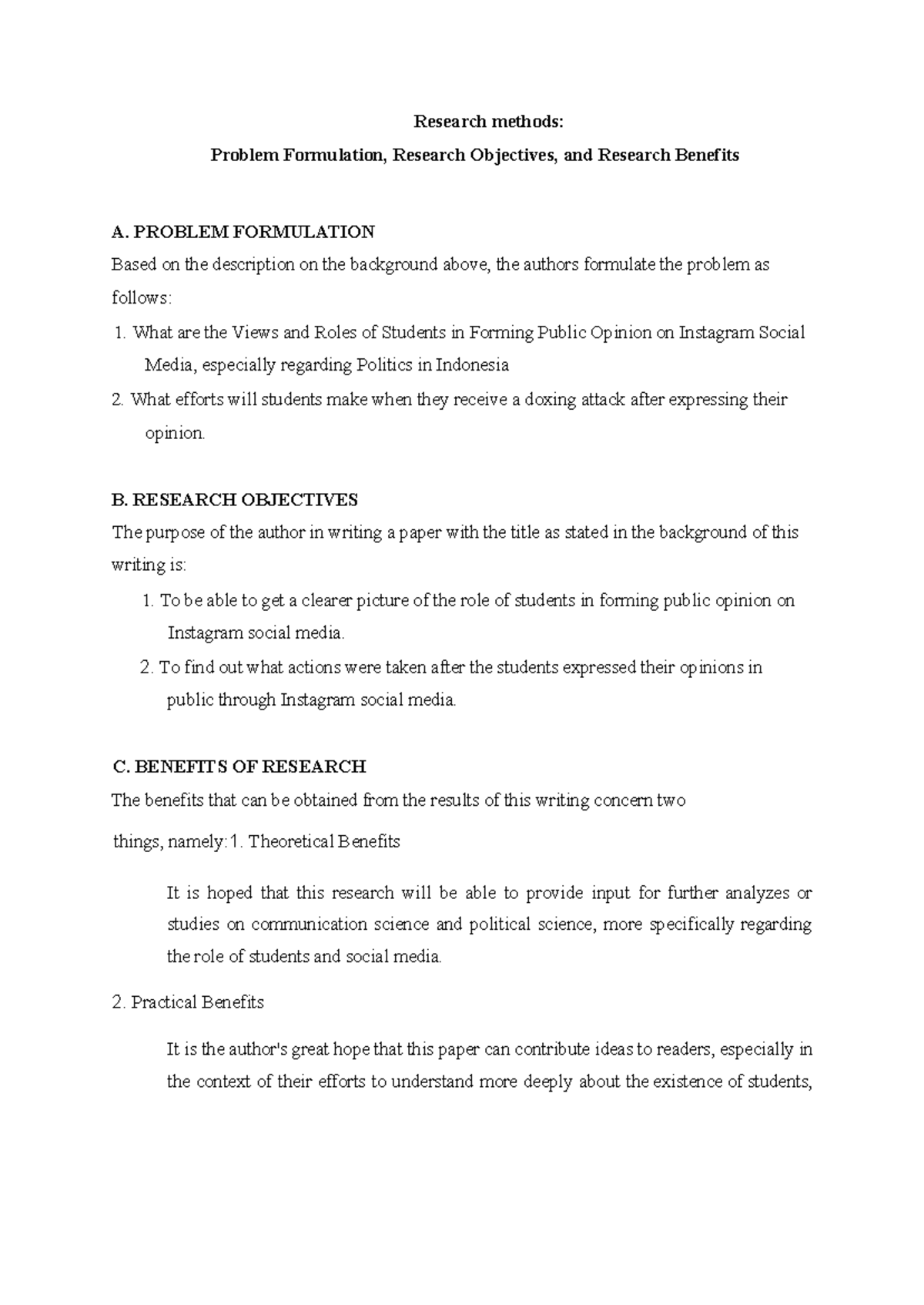 Research methods Problem Formulation, Research Objectives, and Research ...