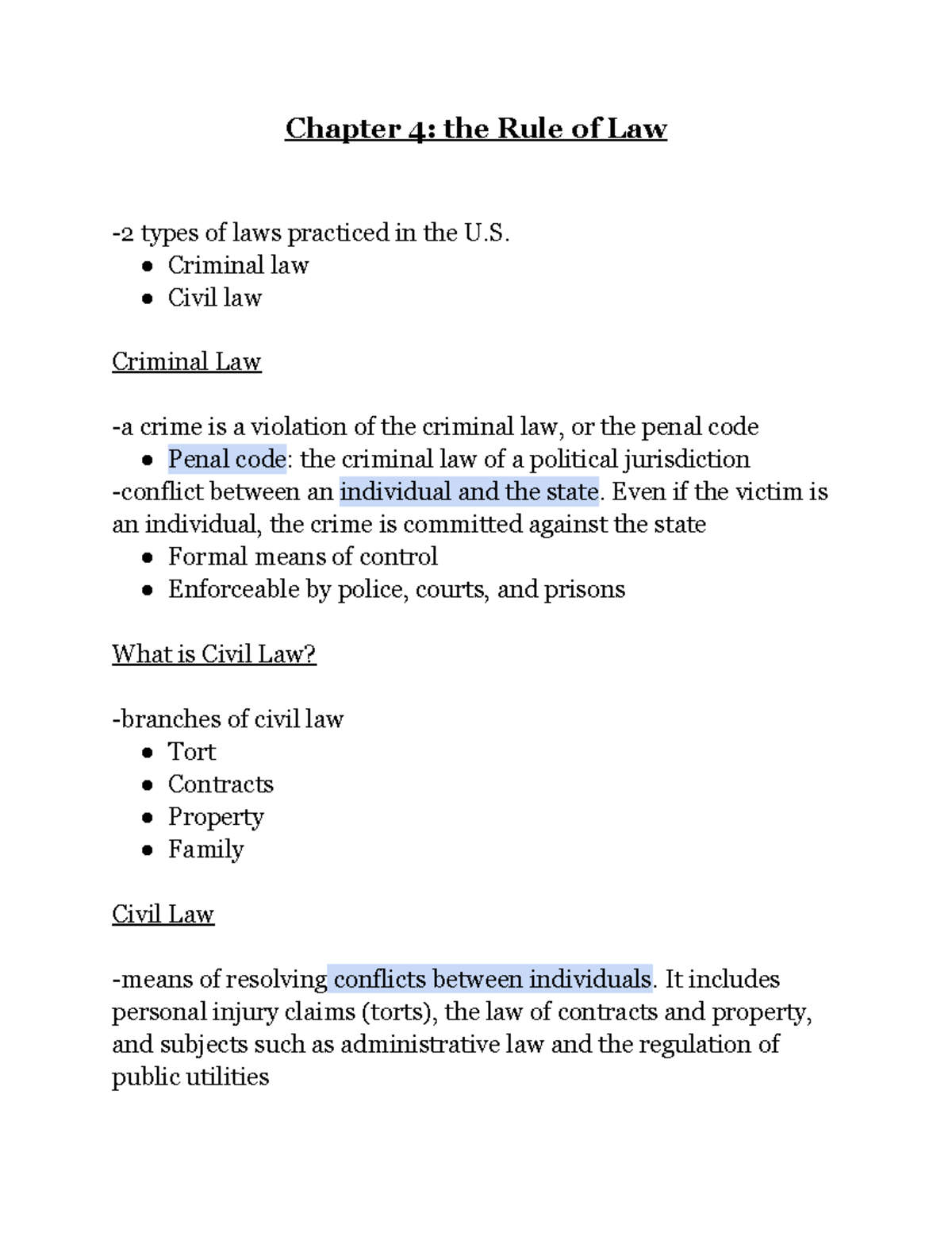 Chapter 4 The Rule of Law - Chapter 4: the Rule of Law -2 types of laws ...