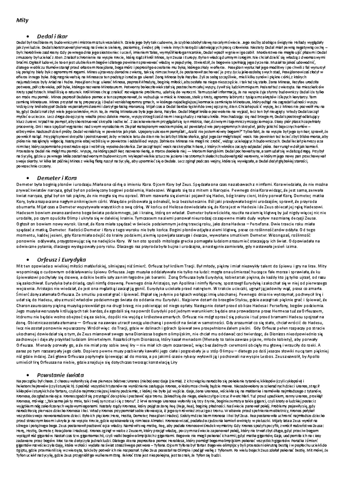 Mity - Streszczenie - Mity • Dedal i Ikar Dedal był rzeźbiarzem ...
