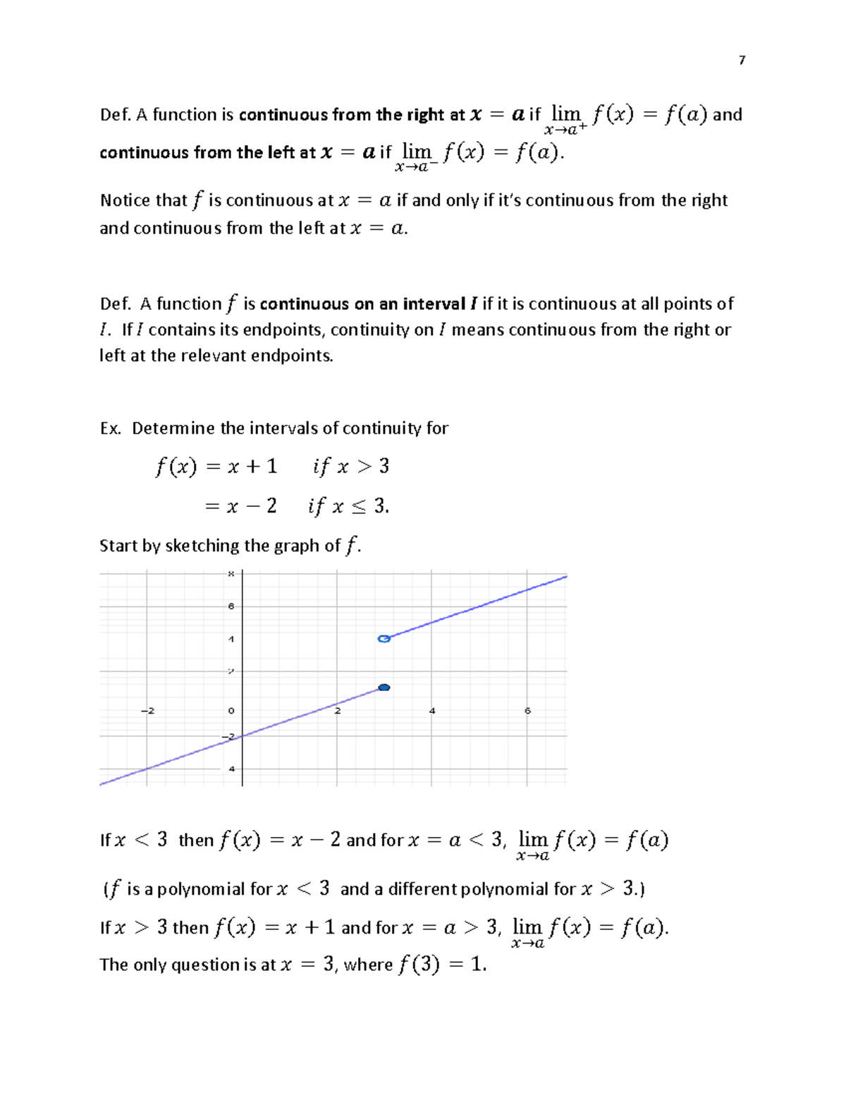 Continuity II - Calculus With Analytic Geometry I - Def. A function is continuous from the right ...