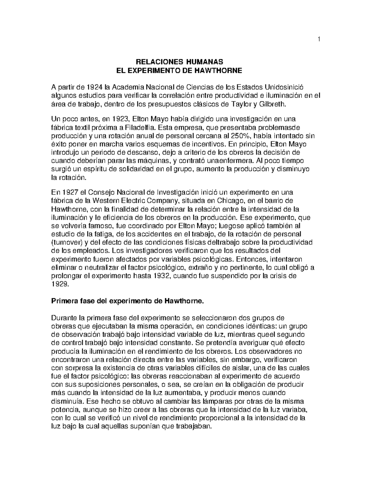 El Experimento de Hawthorne - RELACIONES HUMANAS EL EXPERIMENTO DE ...