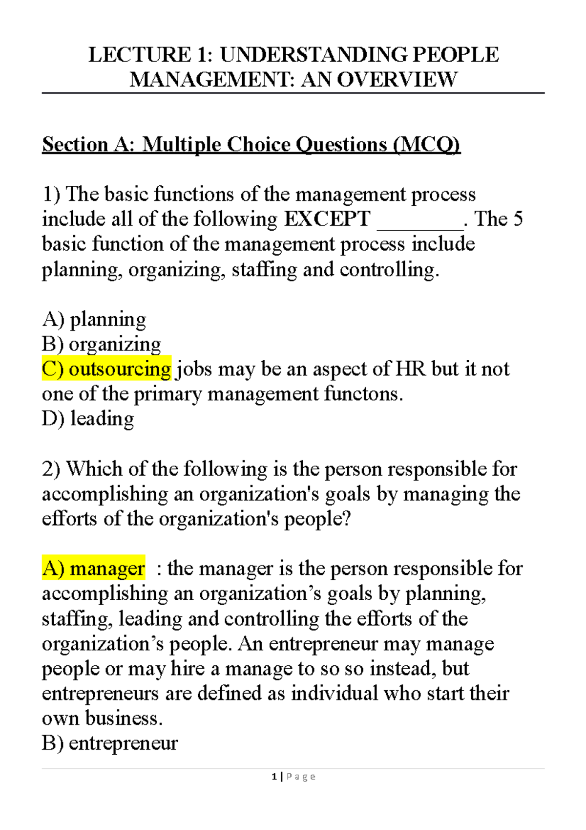 Tutorial Q Lecture 1 - it has 2 sections. Section 1: MCQ. Section ...