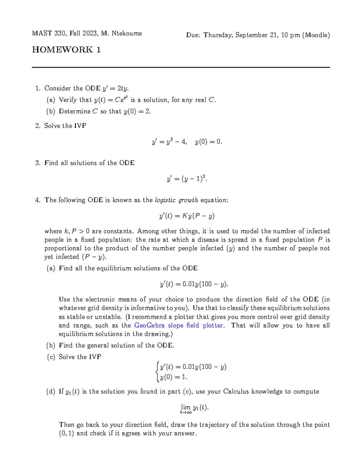 MAST330 HW1 - homework - MAST 330, Fall 2023, M. Ntekoume HOMEWORK 1 ...
