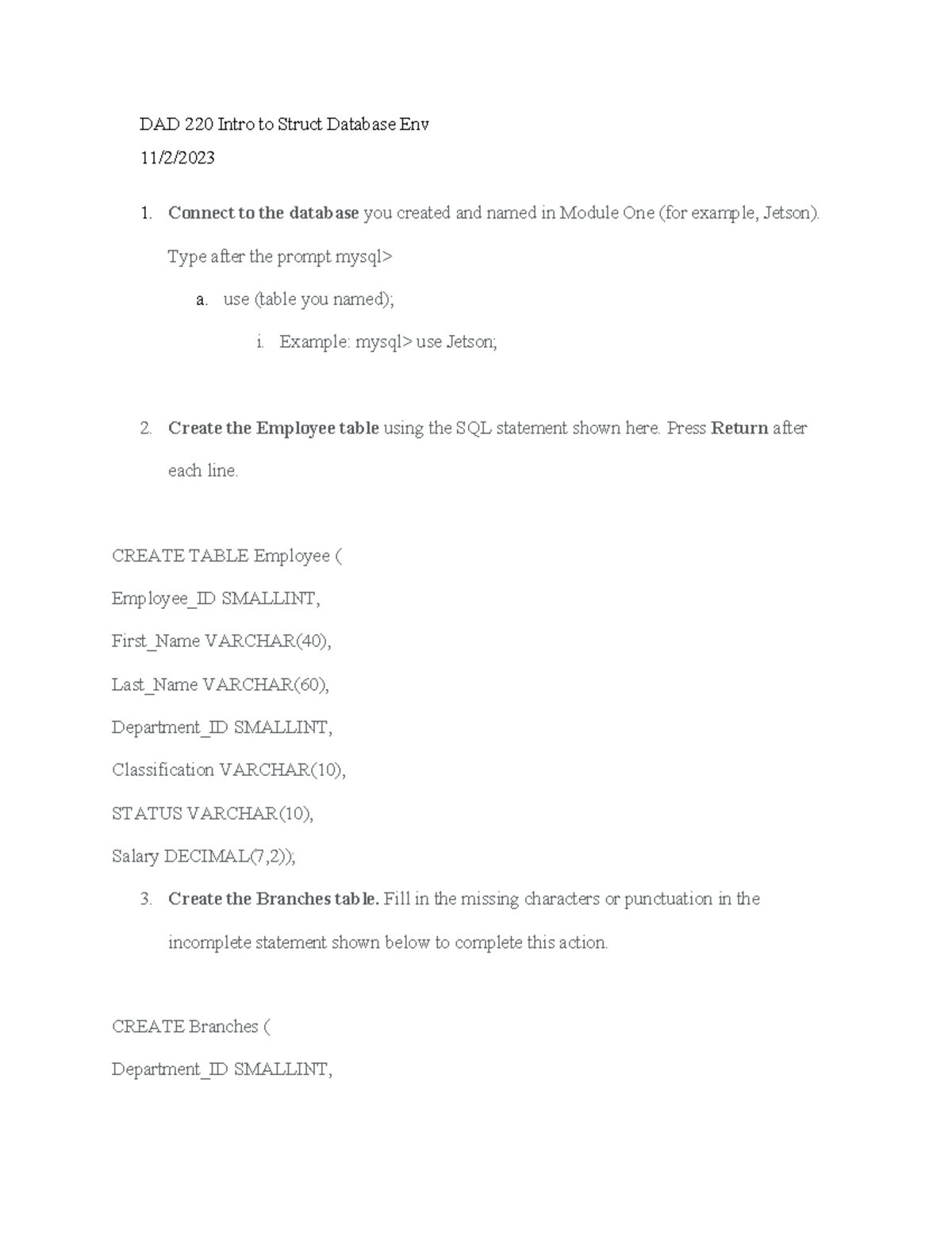 DAD 220 2-4 Lab Updating Tables - DAD 220 Intro to Struct Database Env ...