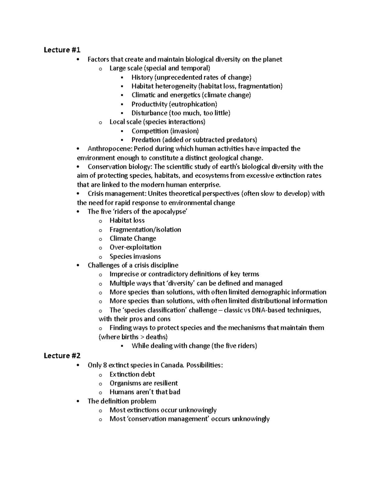 Biol 3130 Lecture 1 4 Notes Lecture Factors That Create And Maintain Biological Diversity On