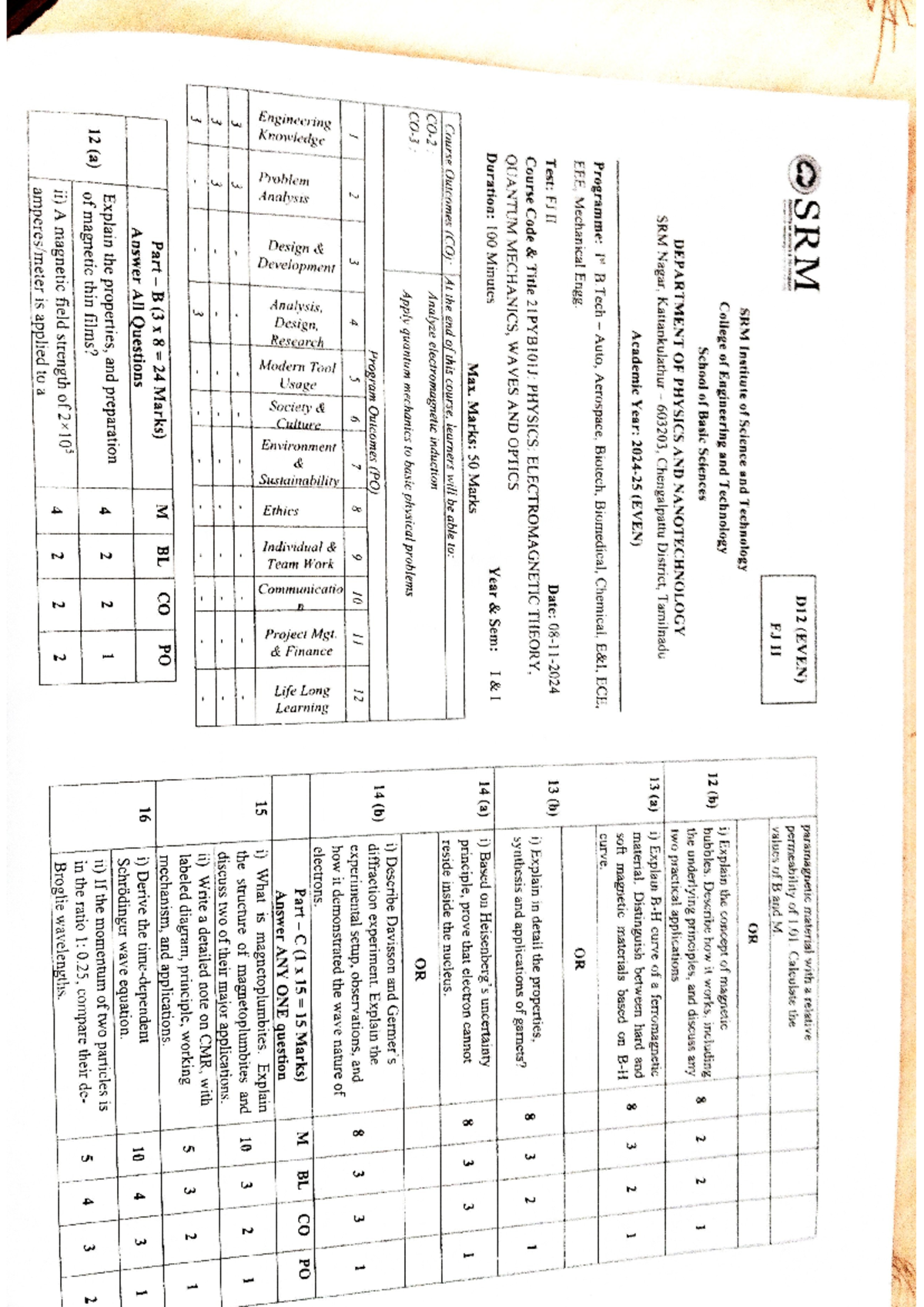 Question paper - SRM D12 (EVEN) paramagnetic material with a relative ...
