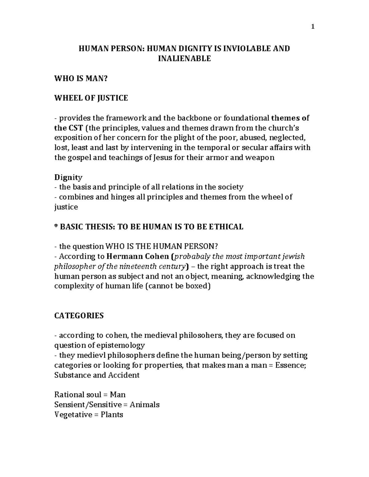 THY 3 UNIT 1 Lesson 3 notes - HUMAN PERSON: HUMAN DIGNITY IS INVIOLABLE ...