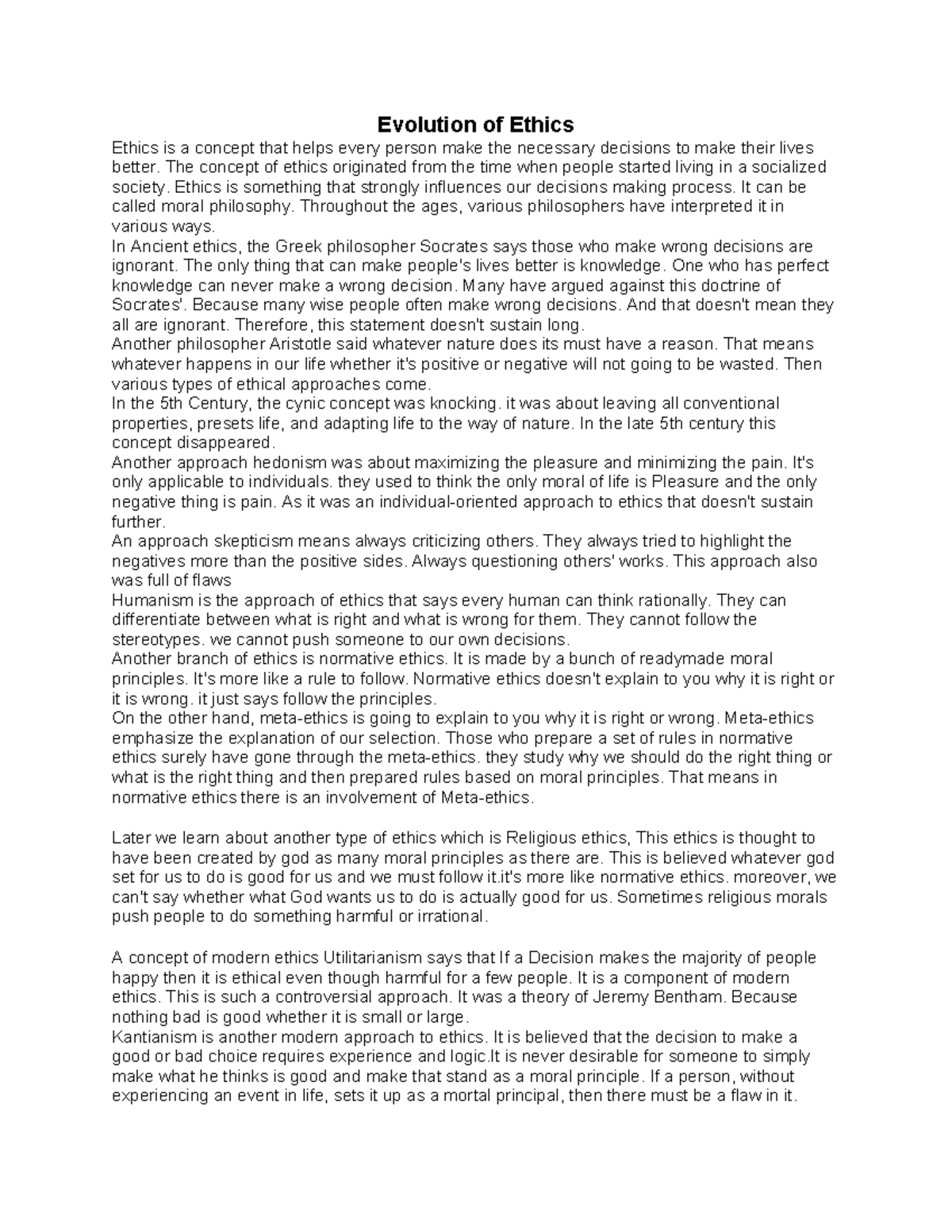 Evolution of Ethics - n/a - Evolution of Ethics Ethics is a concept ...