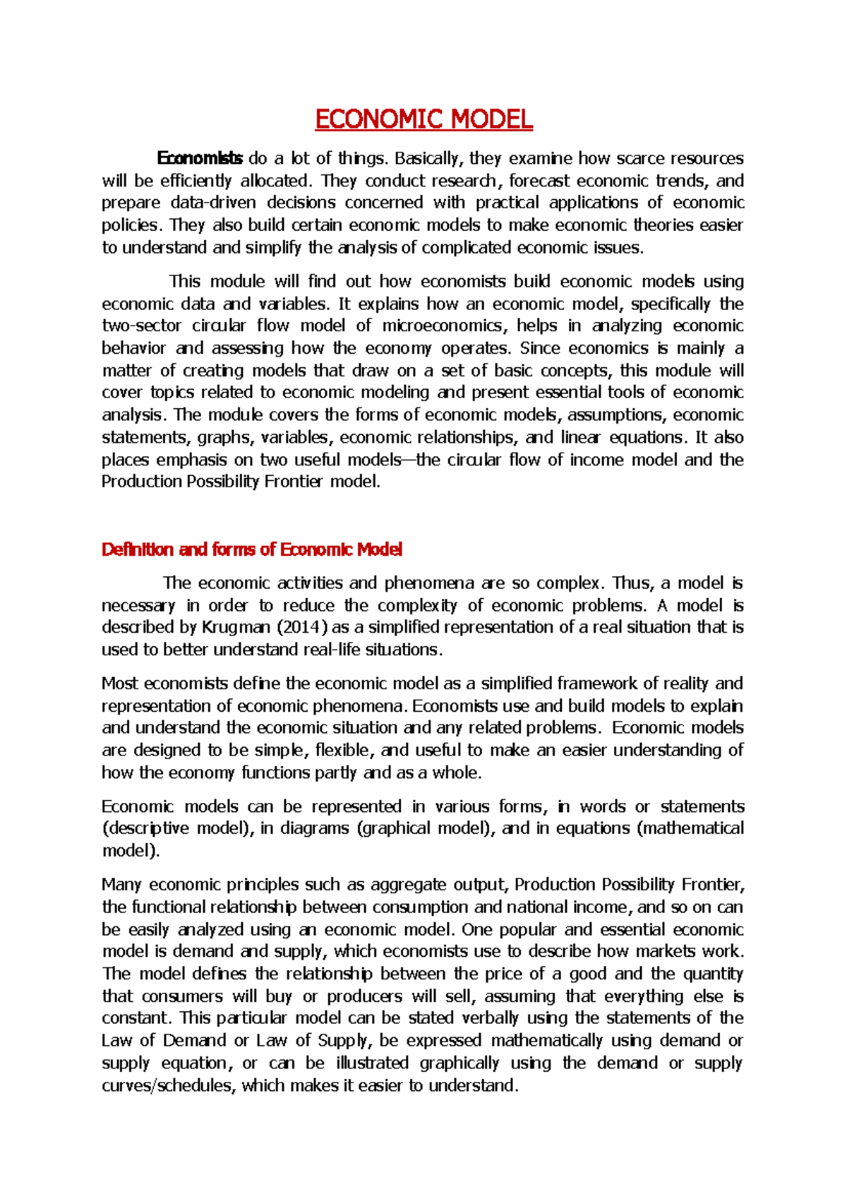 Basic Microeconomics- Economic Model - ECONOMIC MODEL Economists do a ...