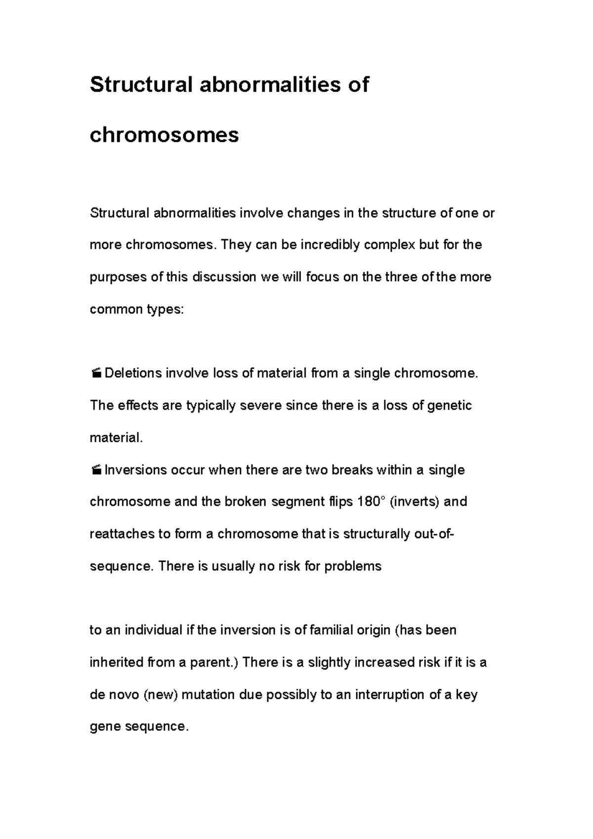 Structural abnormalities of chromosomes - Structural abnormalities of ...