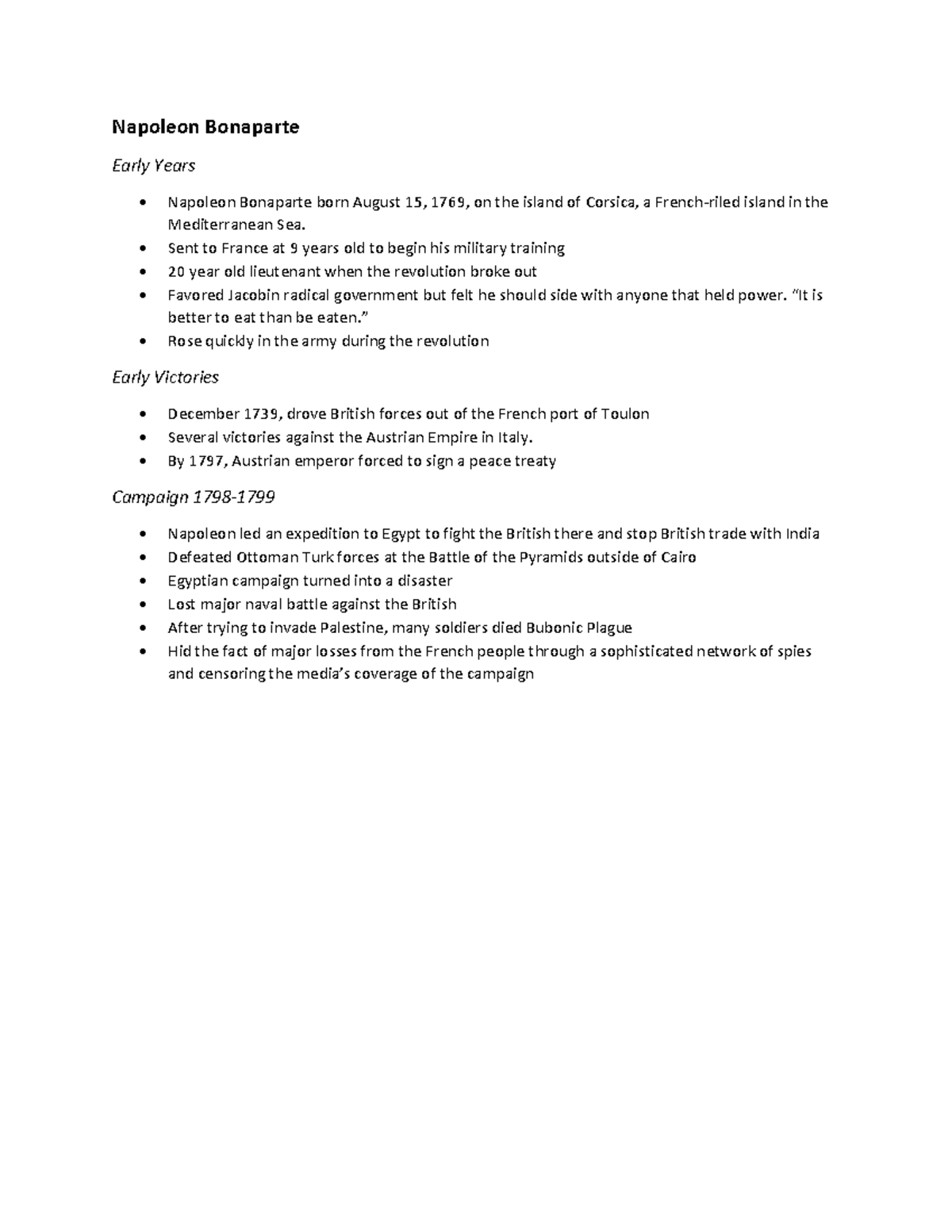 Napoleon Notes - Napoleon Bonaparte Early Years • Napoleon Bonaparte ...