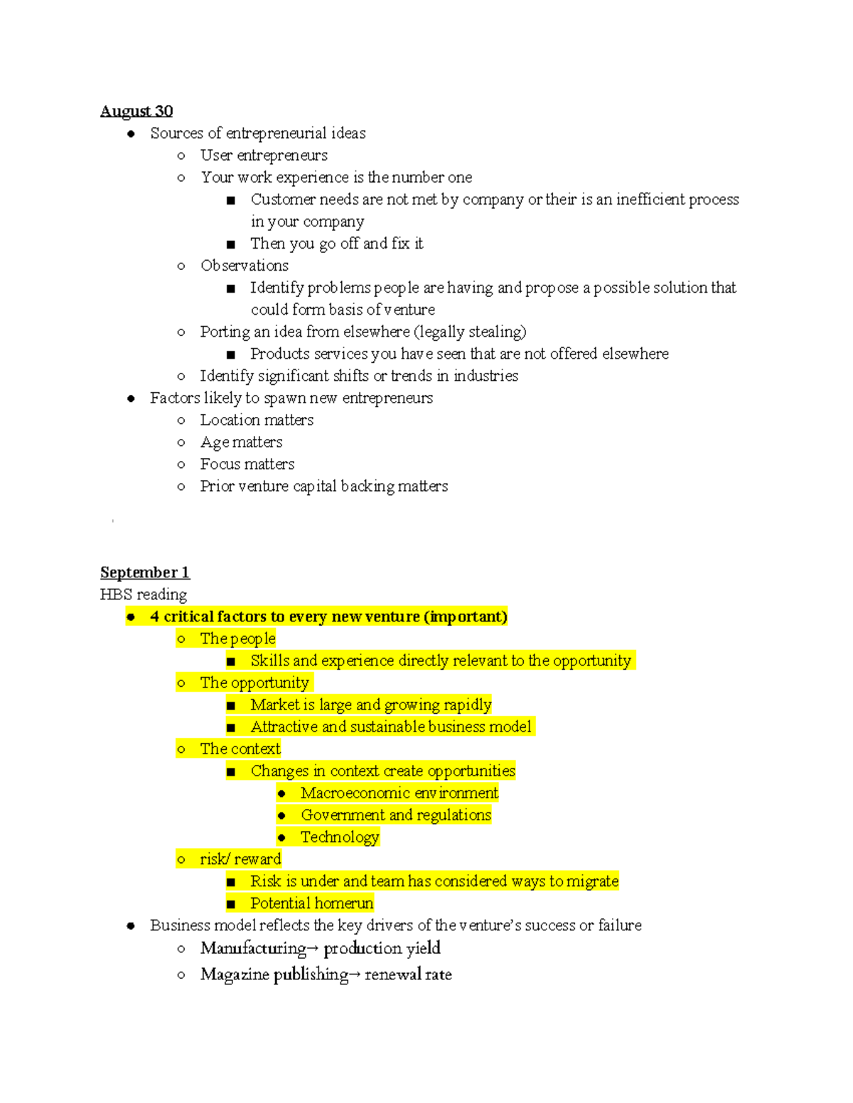 Mid Term Notes - August 30 Sources of entrepreneurial ideas User ...