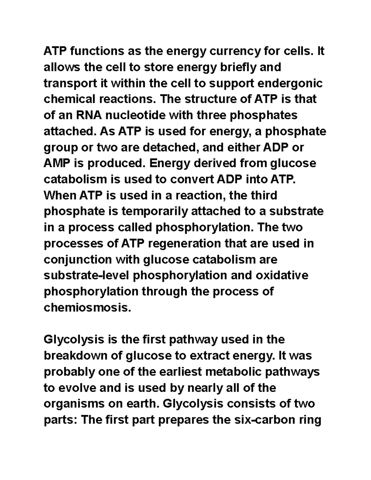 BIOL 1345 Module 6 Cellular Respiration - ATP functions as the energy ...