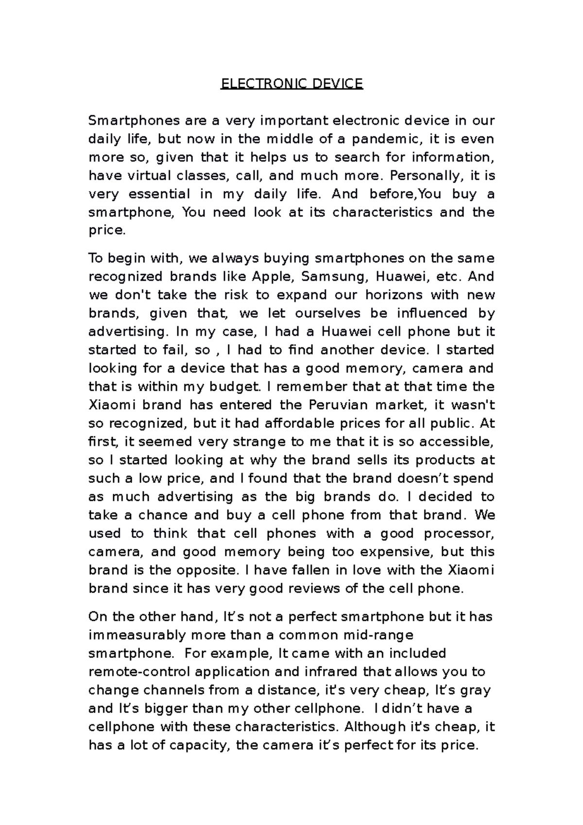 Electronic Device 34 - Writing Draft - ELECTRONIC DEVICE Smartphones ...