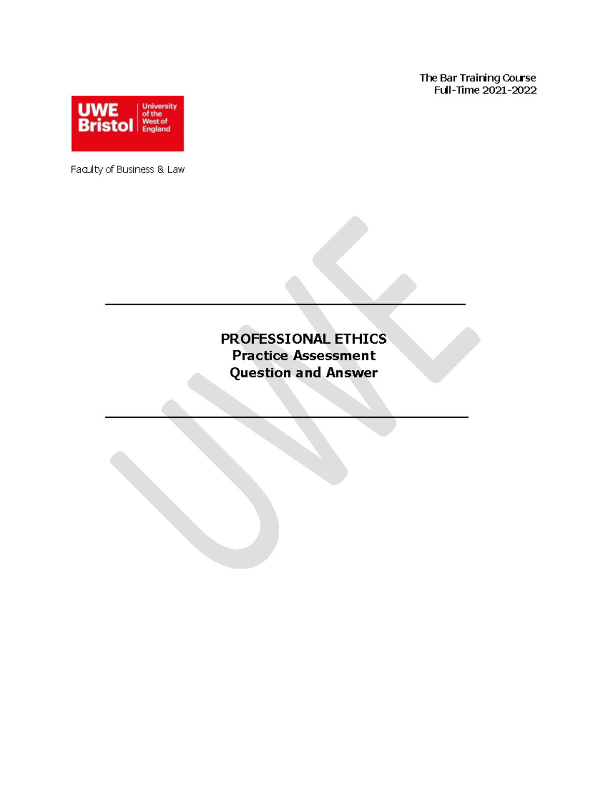 Professional Ethics Practice Assessment 2021-22 - The Bar Training ...