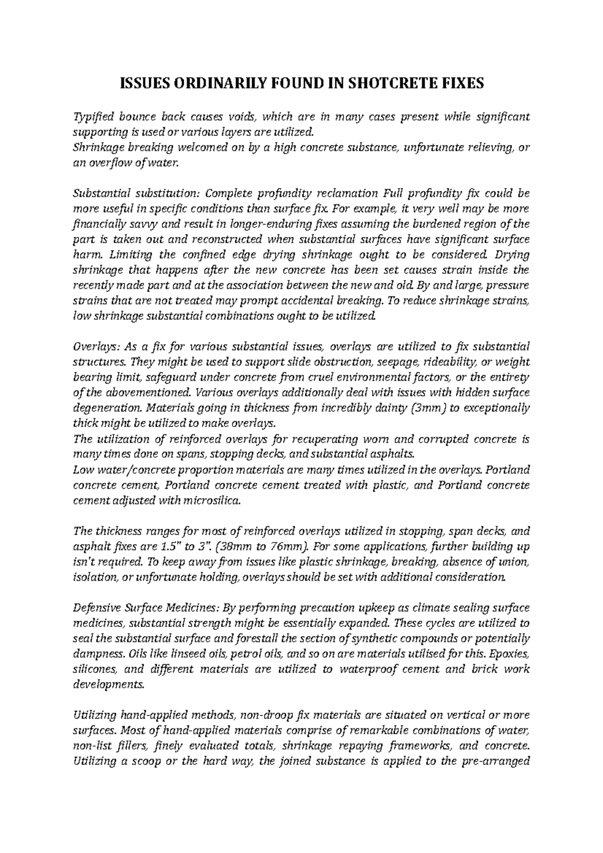 Issues Ordinarily Found IN Shotcrete Fixes - ISSUES ORDINARILY FOUND IN ...