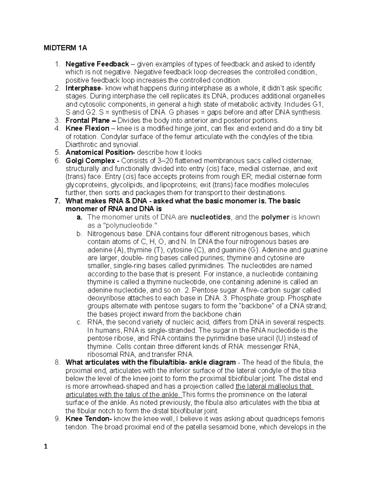 Specific Notes for Midterm 1A (235) - MIDTERM 1A Negative Feedback ...