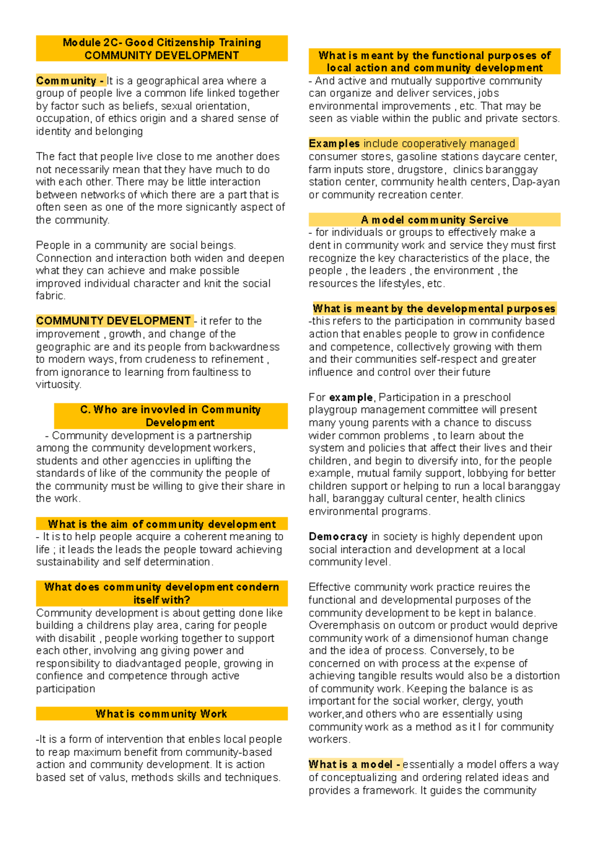 CWTS Module 2C - Lecture notes 2 - Module 2C- Good Citizenship Training ...