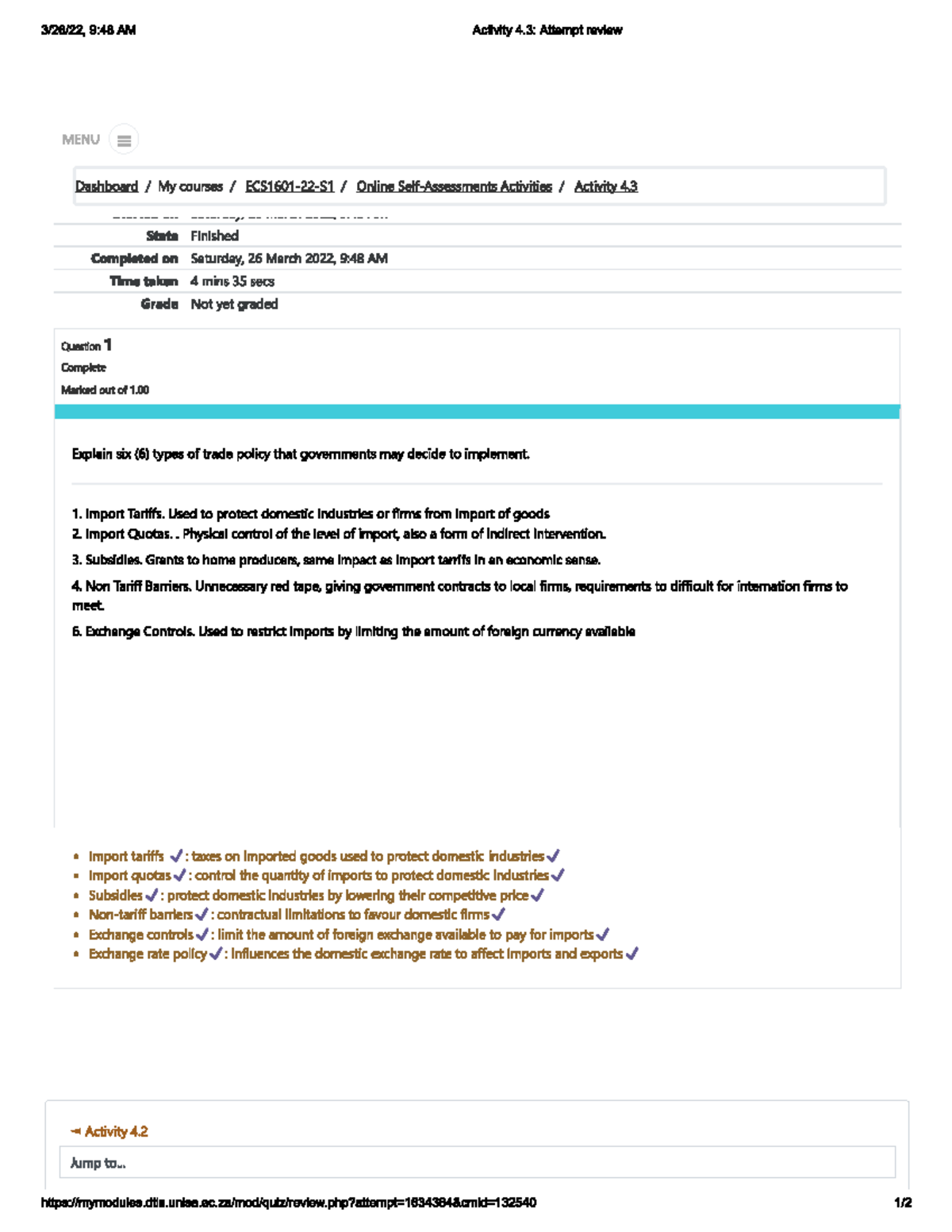 Activity 4.3 Answers - ECS1601 - Studocu