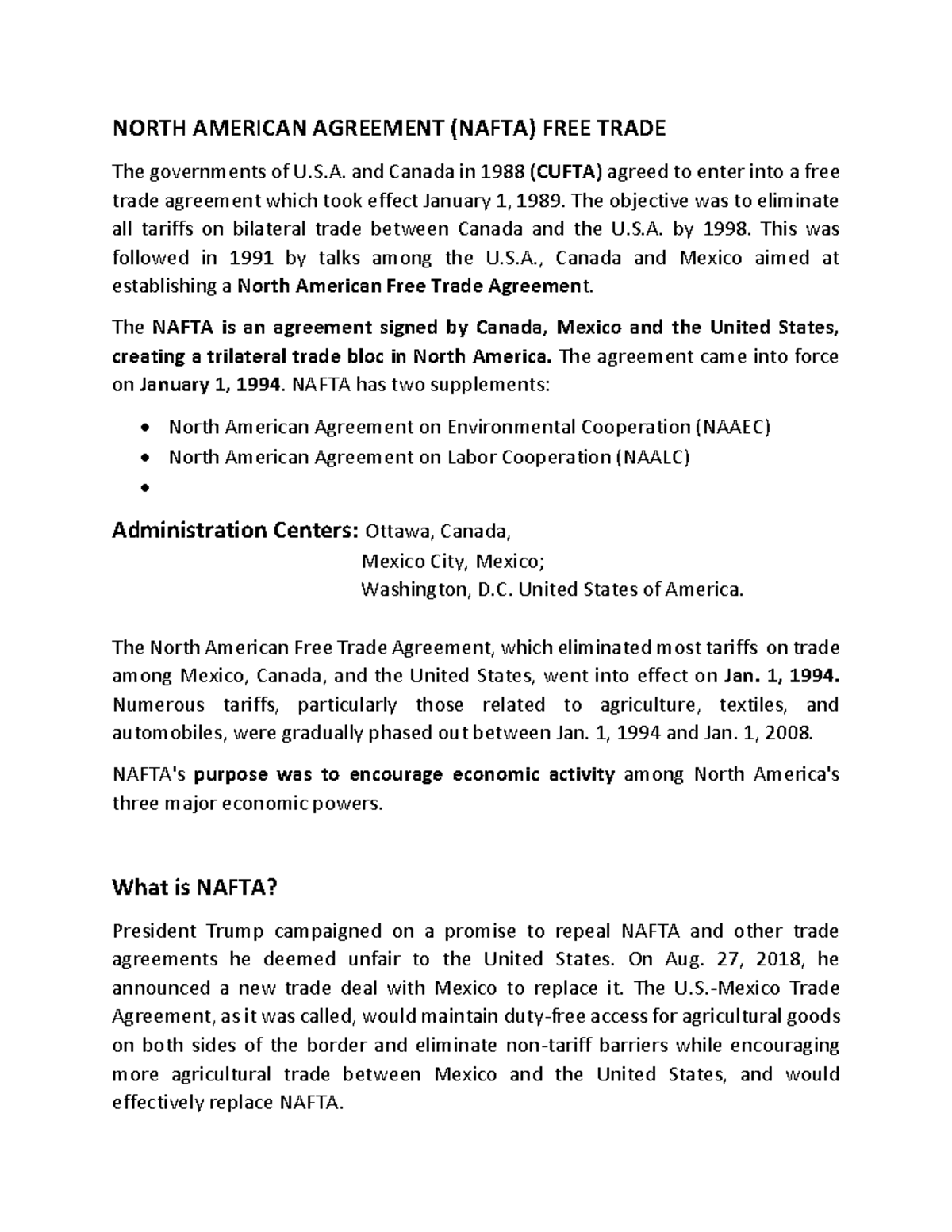 North American Agreement - NORTH AMERICAN AGREEMENT (NAFTA) FREE TRADE ...