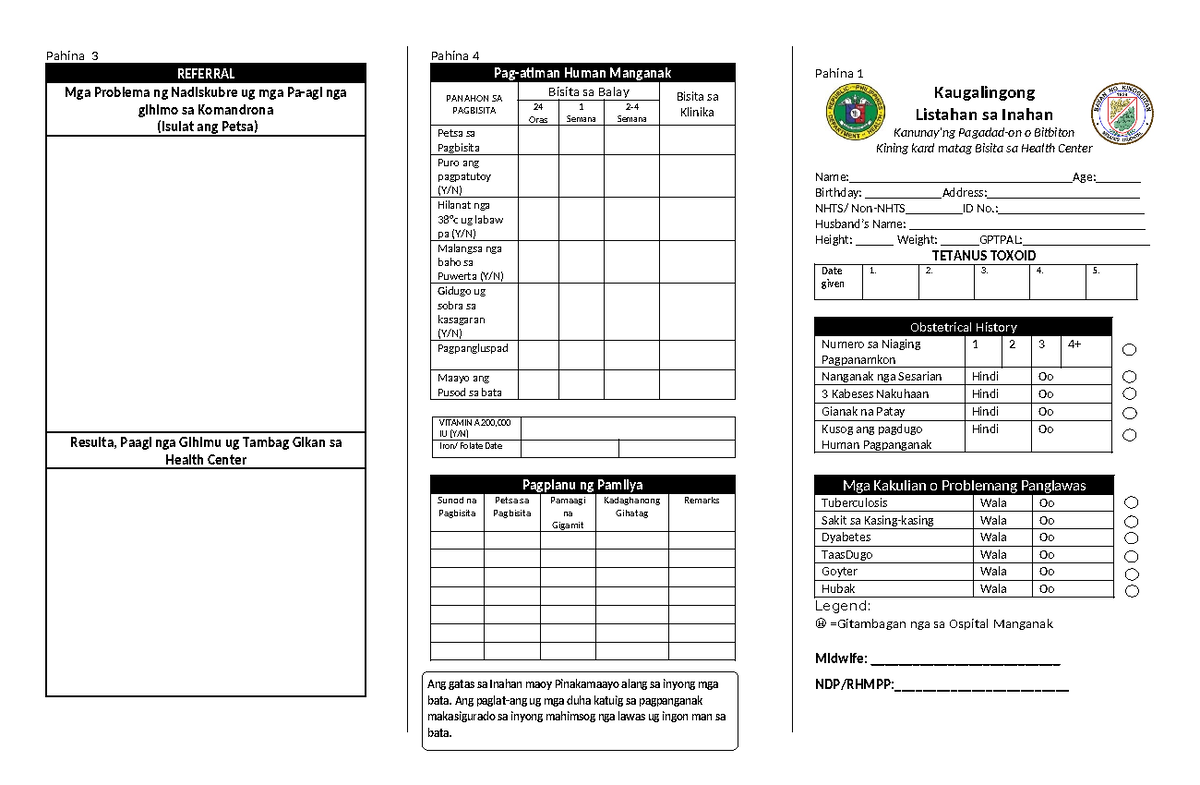 Prenatal Mothers Record 2019 Page 1 - Ang gatas sa Inahan maoy ...