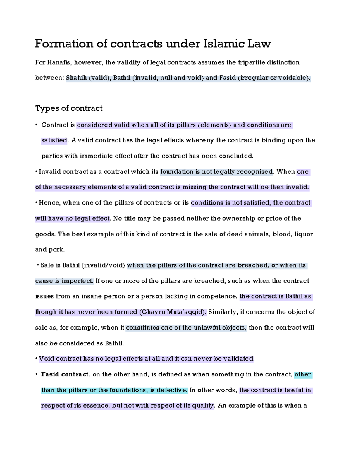 Formation of contracts under islamic law - Types of contract Contract ...