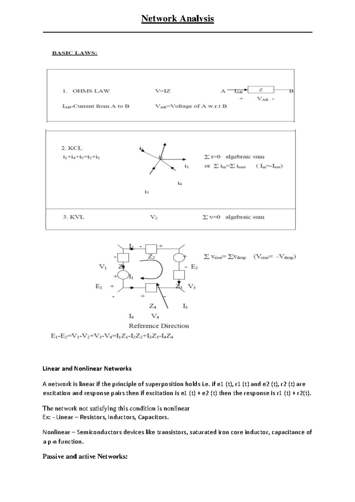 Network Analysis Summary 1 - Network Analysis Linear and Nonlinear ...