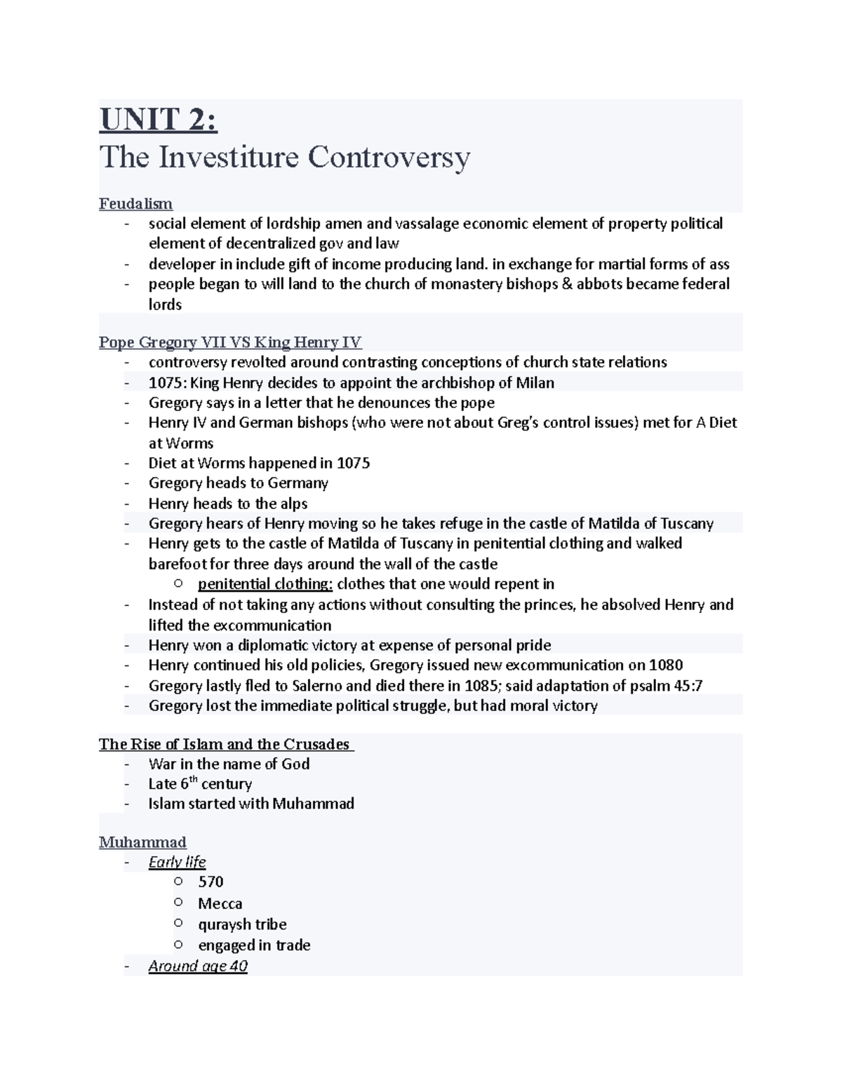 Christian Heritage Unit 2 The Investiture Controversy - UNIT 2: The ...