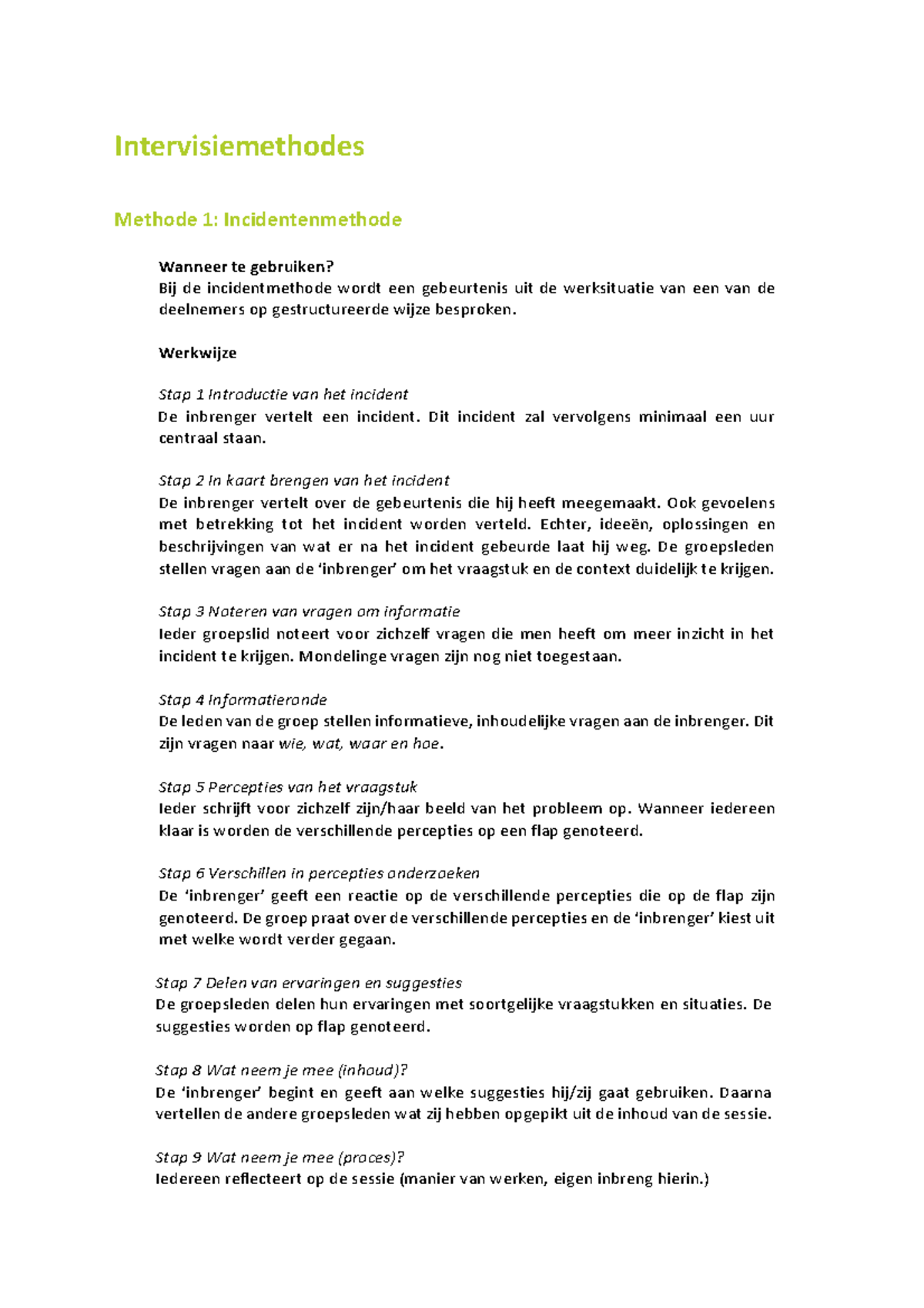 Intervisiemethodes overzicht - Intervisiemethodes Methode 1 ...