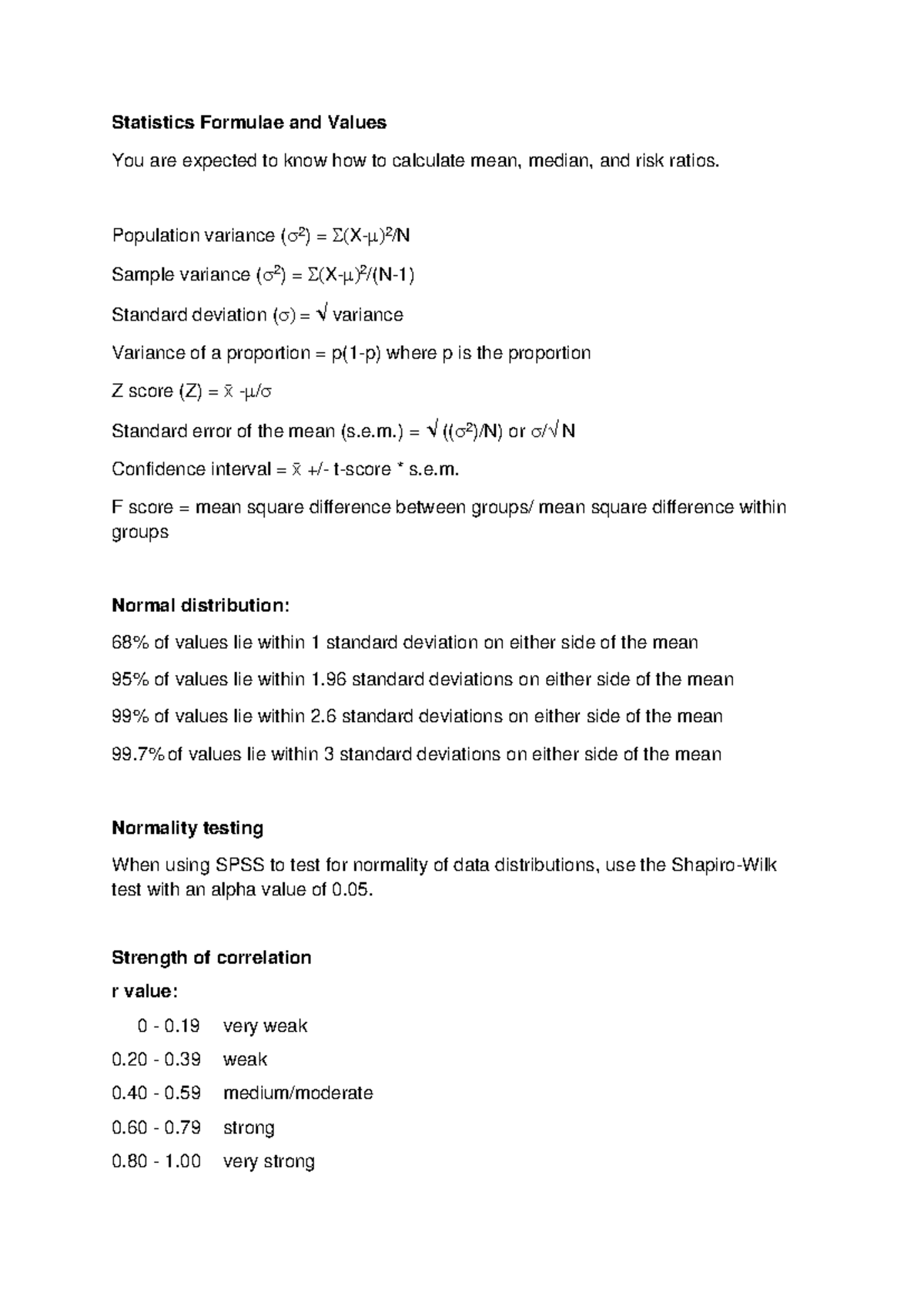 STAT Formula - Statistics Formulae and Values You are expected to know ...