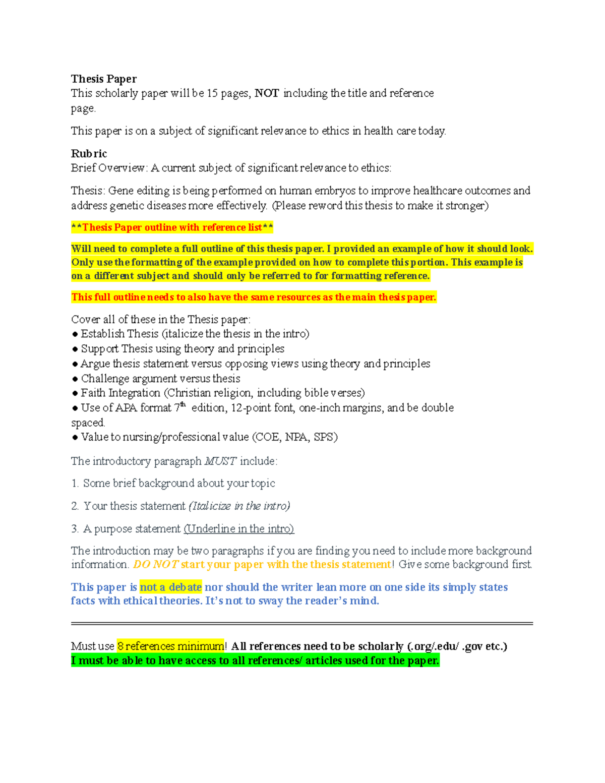 Thesis Paper instructions - Thesis Paper This scholarly paper will be ...